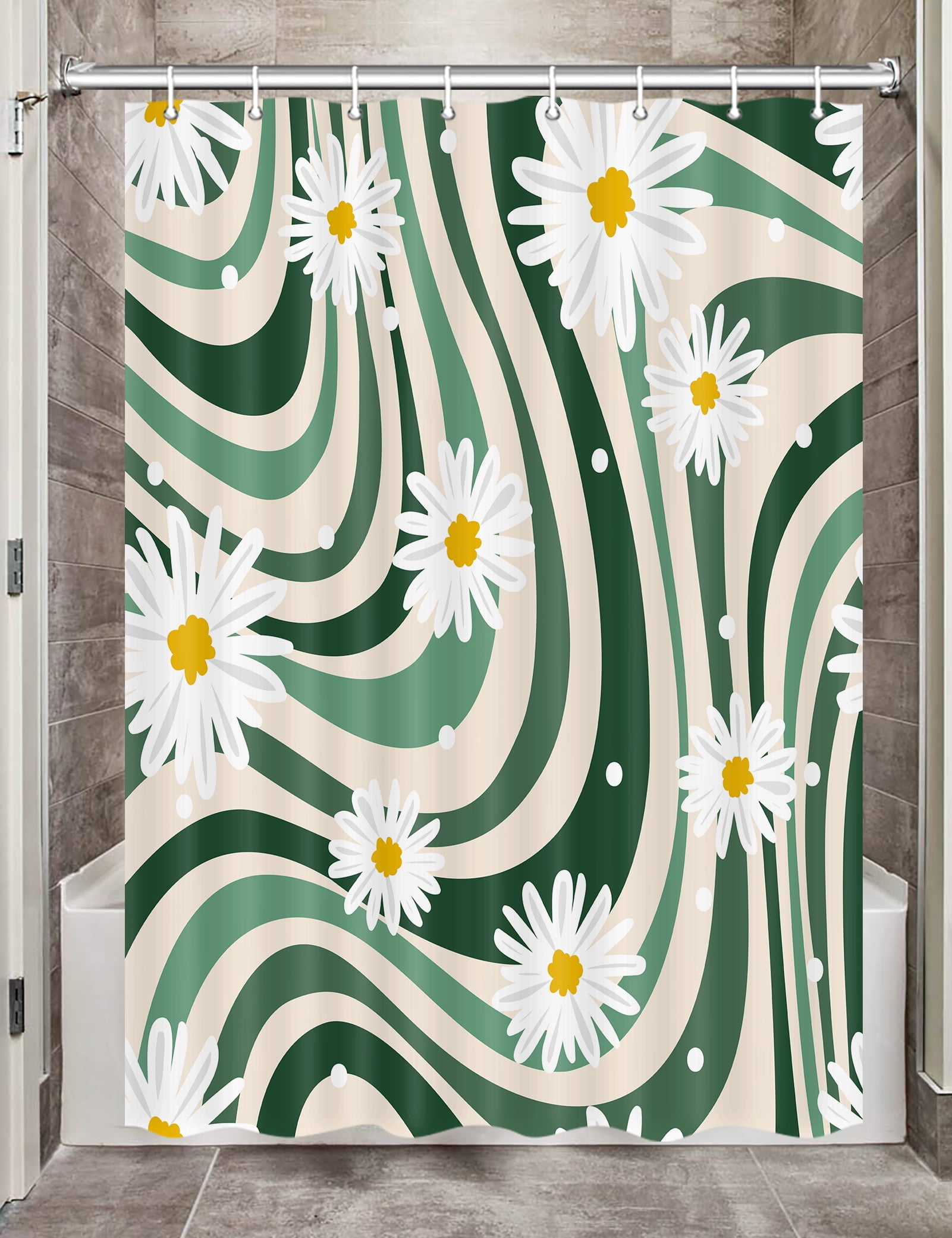Jawo Cute Sage Green Abstract Daisy Camper Rv Shower Curtain For Travel