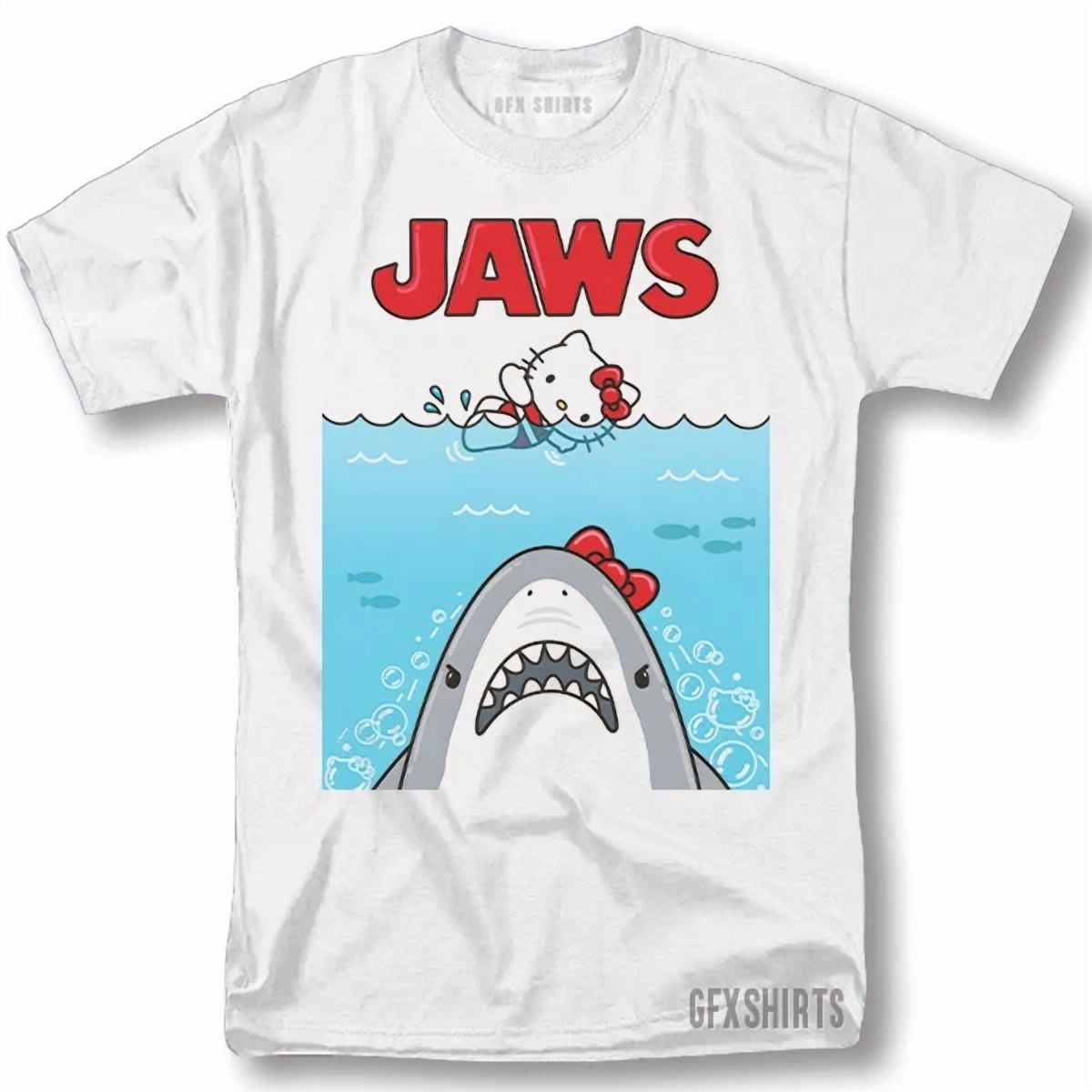 JAWS Hello Kitty Shirt Shark Movie Classic Retro Vintage Graphic Design ...
