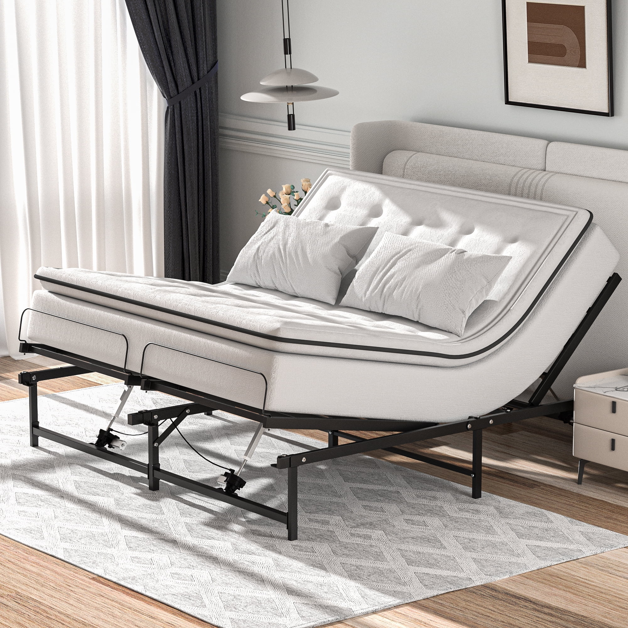 JAXPETY King Electric Adjustable Bed Frame, Head and Foot Incline Bed ...