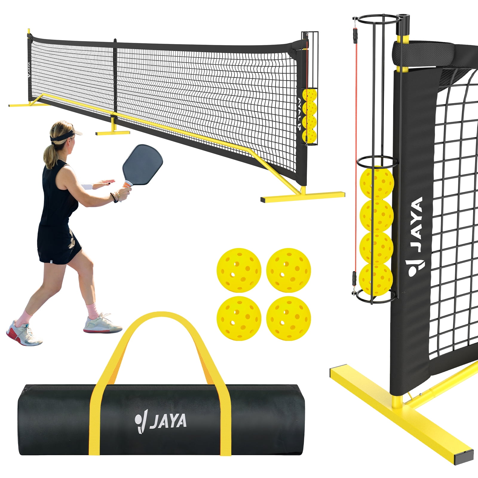 JAYA Regulation Size 22FT Portable Pickleball Net, Black-Yellow with ...
