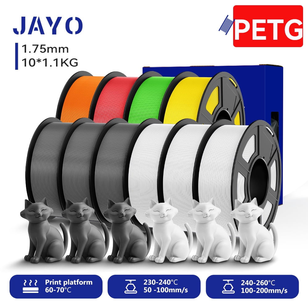 JAYO 10 Rolls 3D PETG/PETG Transparent Filament 1.75mm Filament For ...