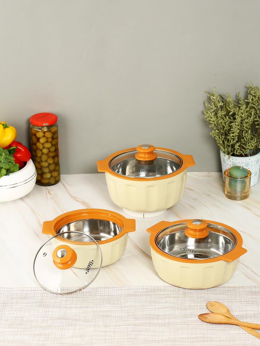 JAYPEE Glamerole Inner Stainless Steel Serving Casserole Set of 3 ...