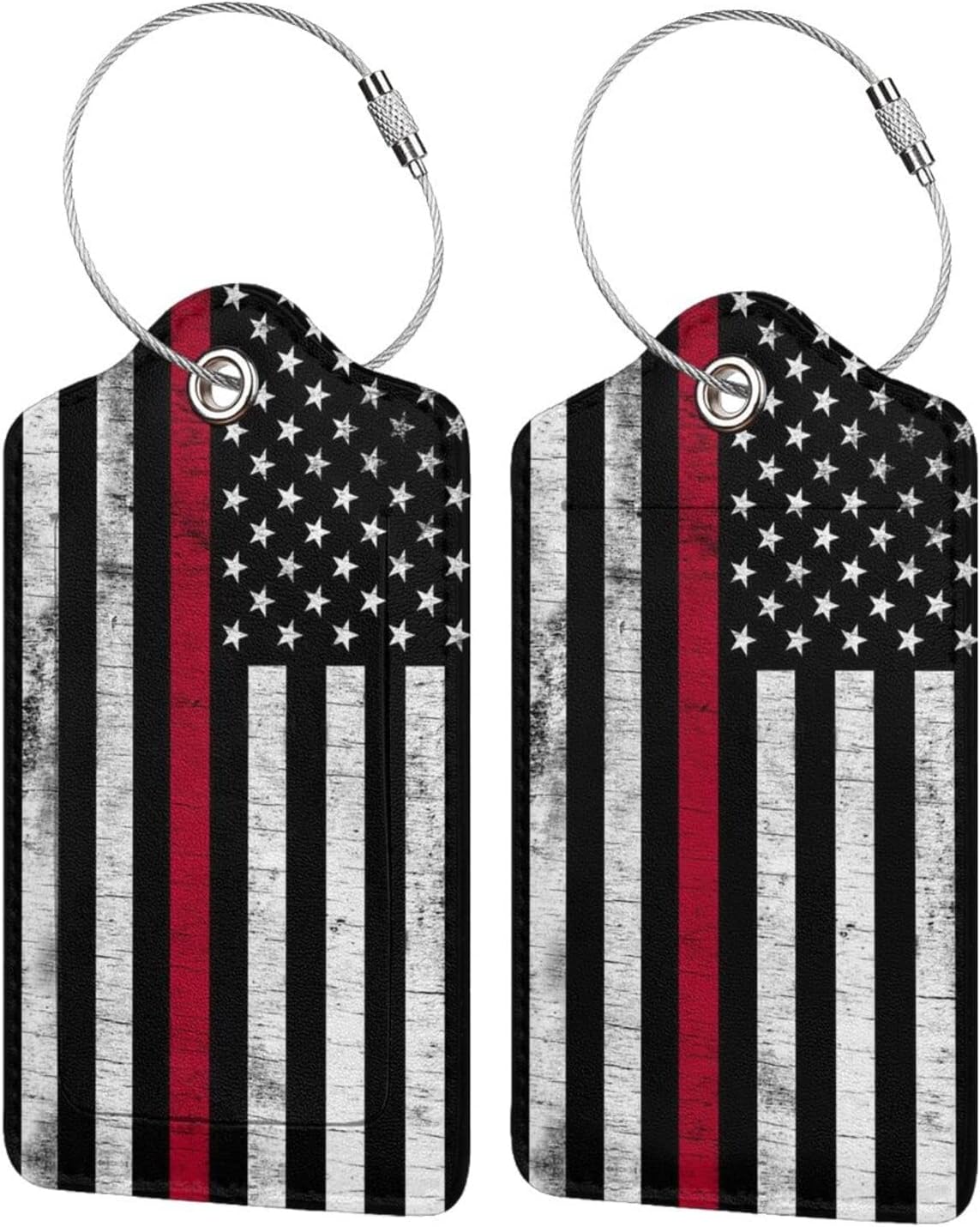JAYUN Thin Red Line Firefighter USA Flag Luggage Tag with Name ID Card ...
