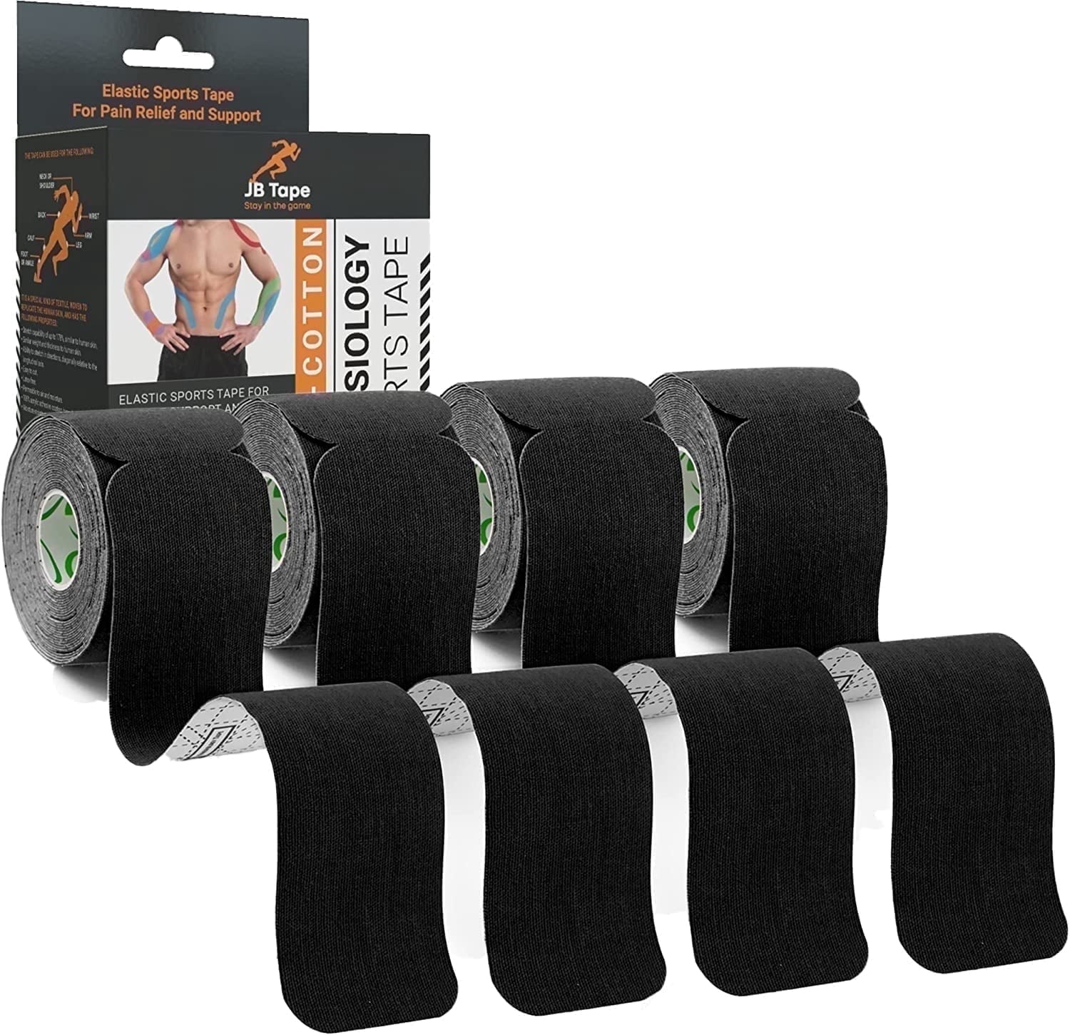 JB Tape Precut Athletic Kinesiology Sports Tape, Latex-Free, Cotton ...