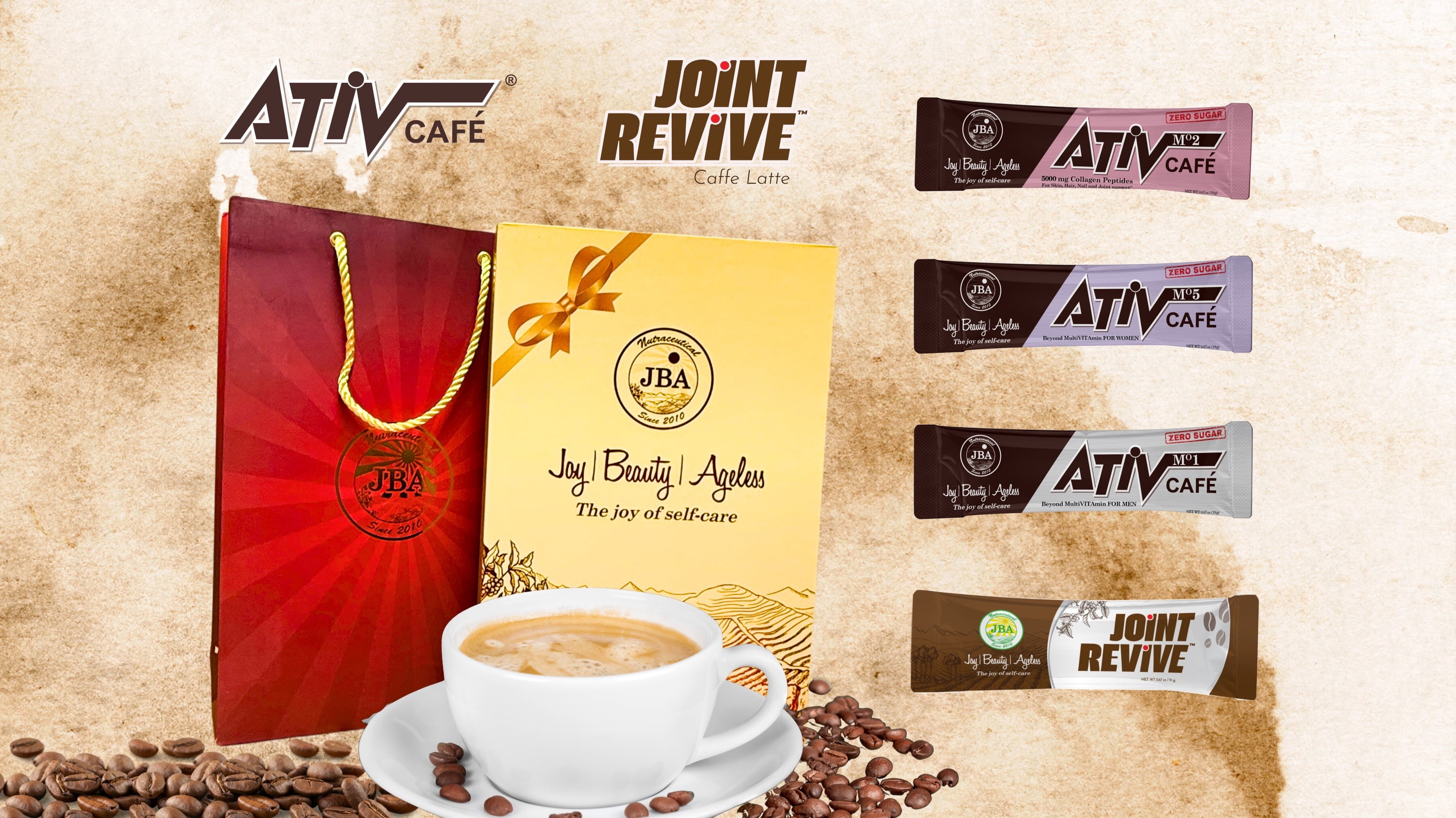 JBA Brands ATIV Cafe Gift Box with Multivitamin, Collagen Peptide, and ...