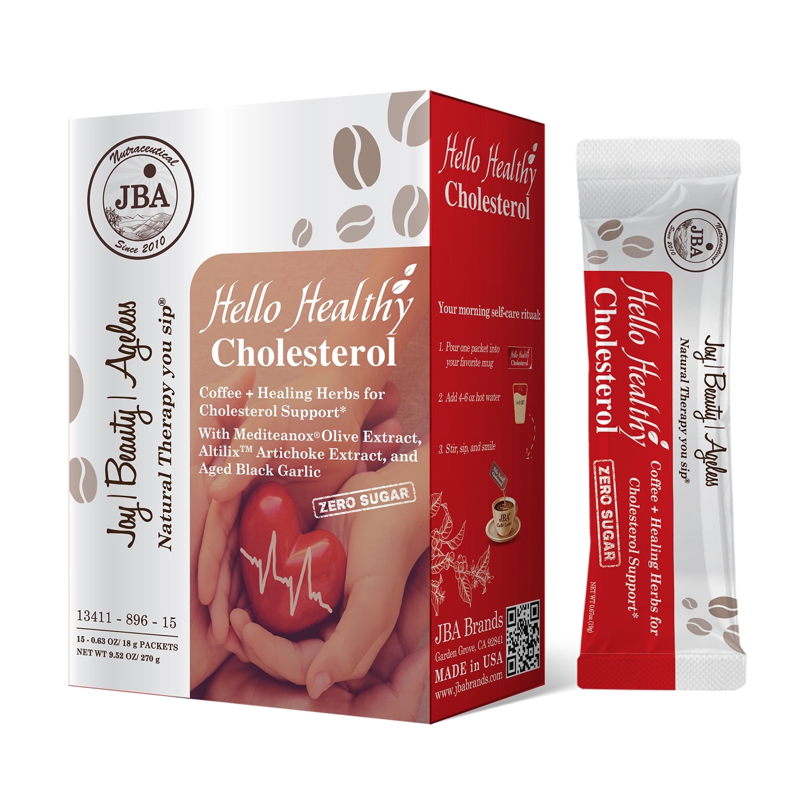 JBA Brands Hello Healthy Cholesterol, Naturally Caffeinated Instant Coffee, 15 Count - Walmart.com
