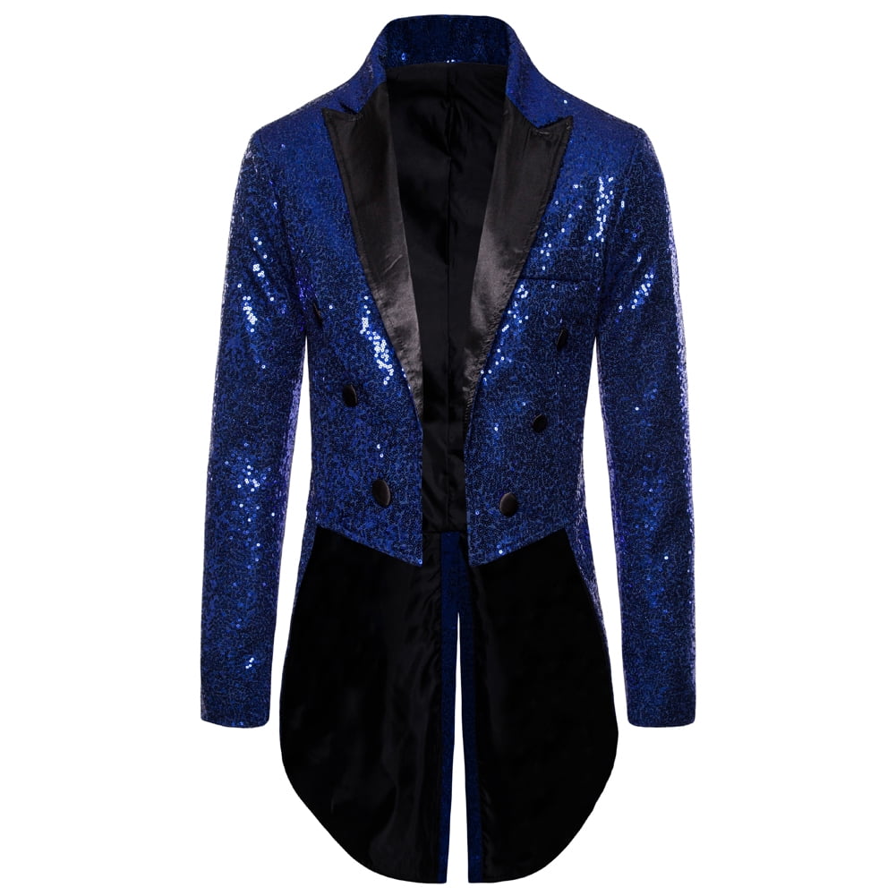 JBEELATE Mens Sequin Tuxedo Tailcoat Swallowtail Suit Jacket Dinner ...