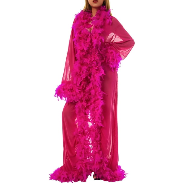 JBEELATE Women Long Sleeve Feather Bathrobe Sheer See Through Lingerie ...