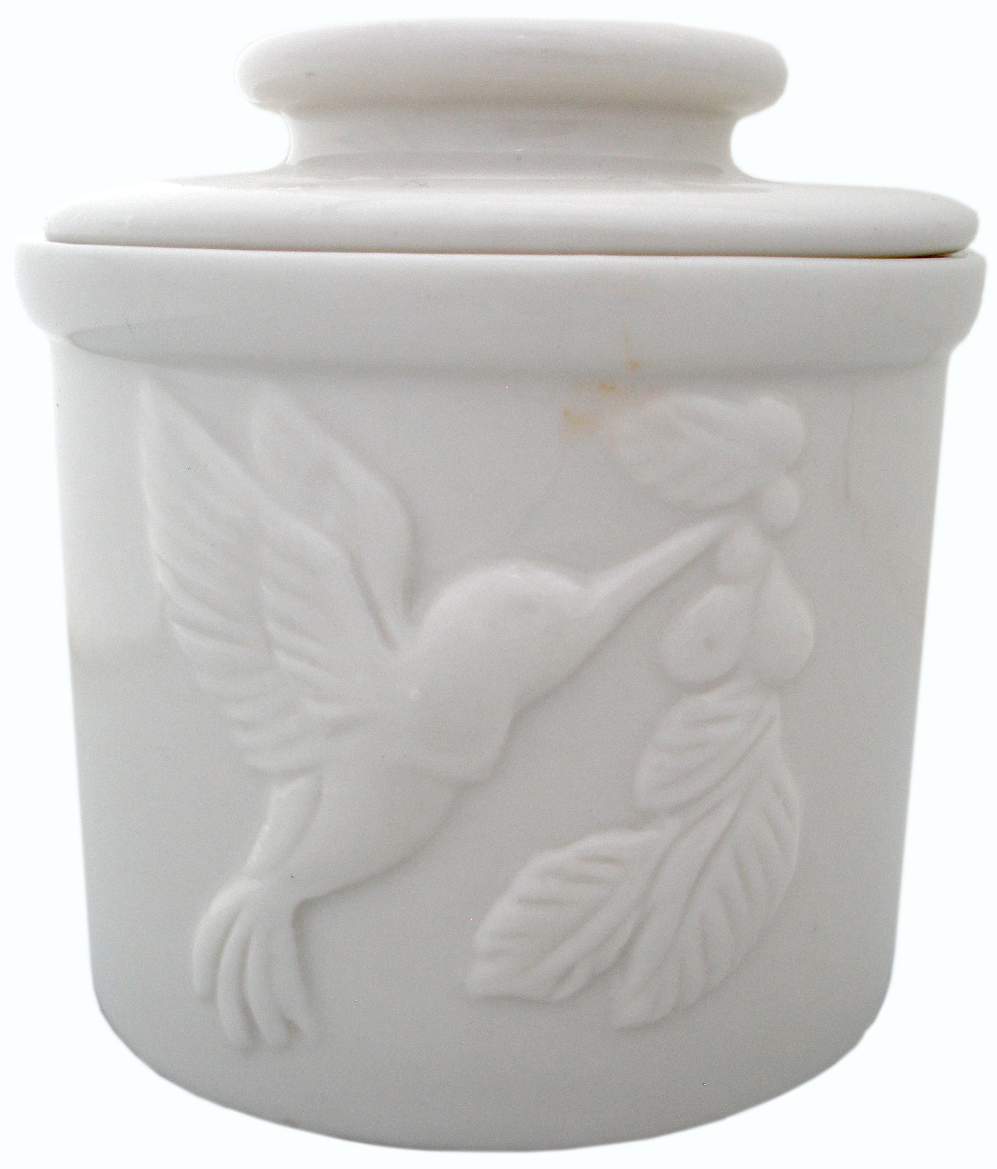 JBK Pottery Hummingbird Butter Crock - White - Walmart.com