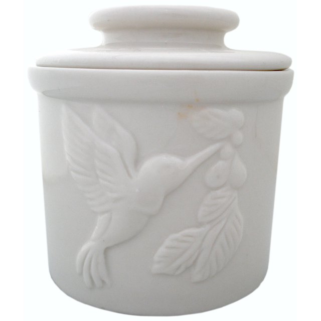 JBK Pottery Hummingbird Butter Crock - White - Walmart.com