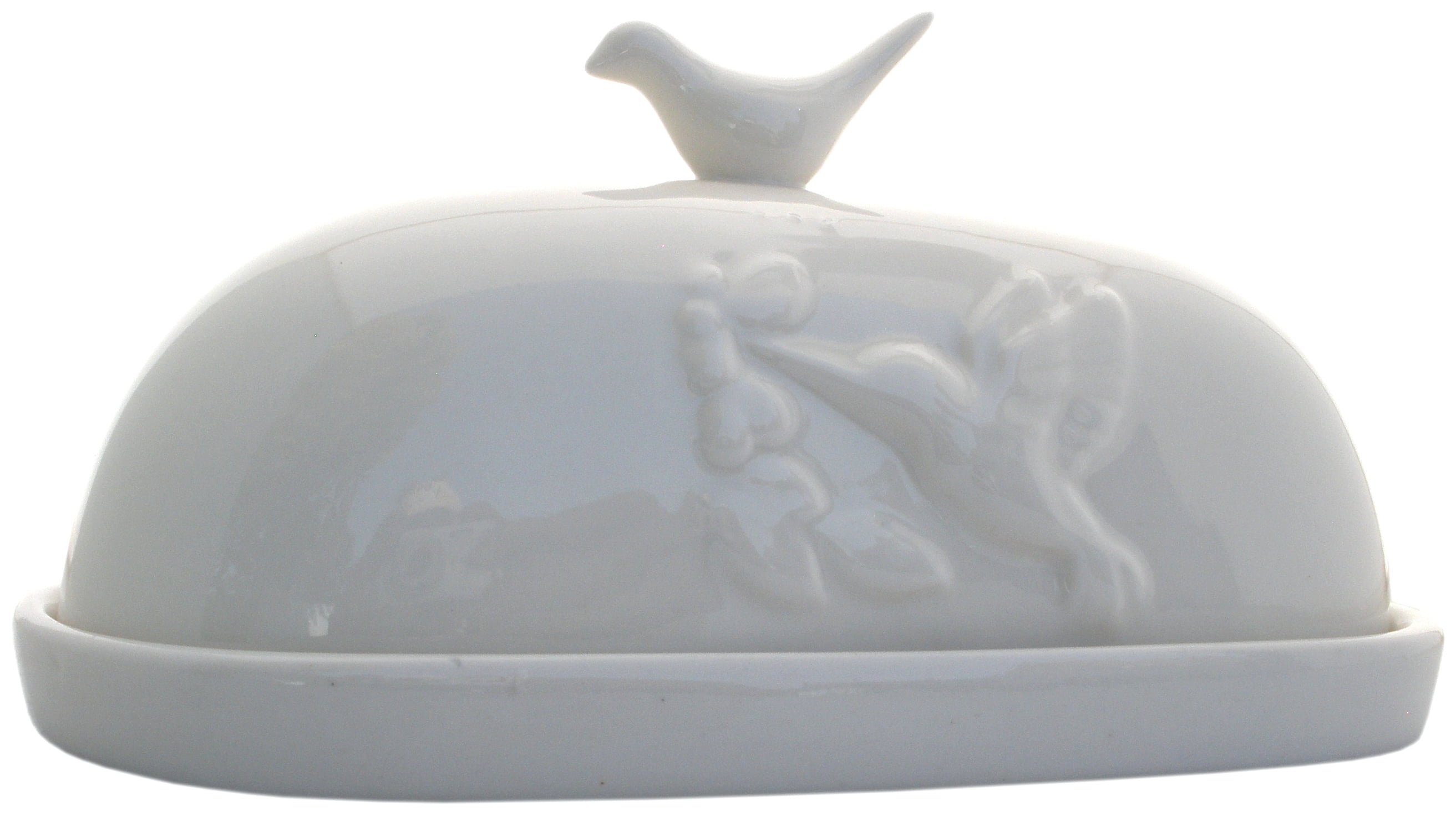 JBK Pottery Hummingbird Butter Dish, Decorative White Ceramic, Large ...