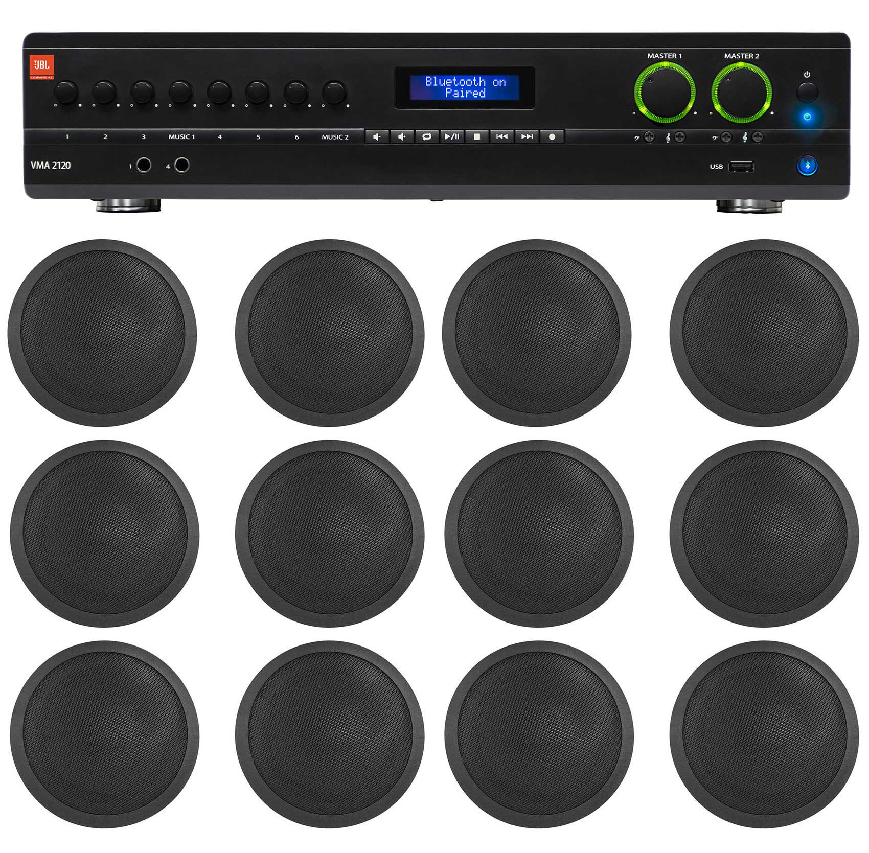 JBL 2-Channel Amp+(12) Black 6" Ceiling Speakers For Restaurant/Bar ...