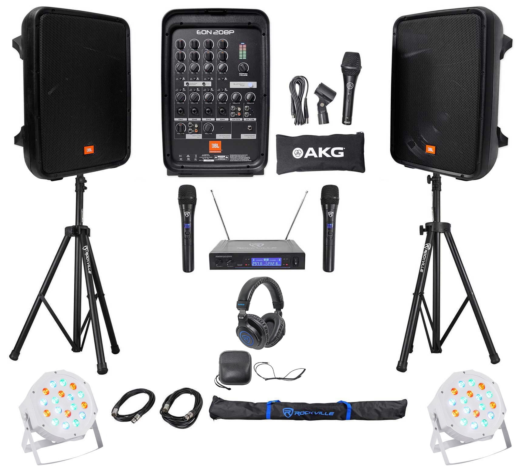 "JBL EON208P 8"" Powered Bluetooth PA System with DJ Speakers, Mixer ...