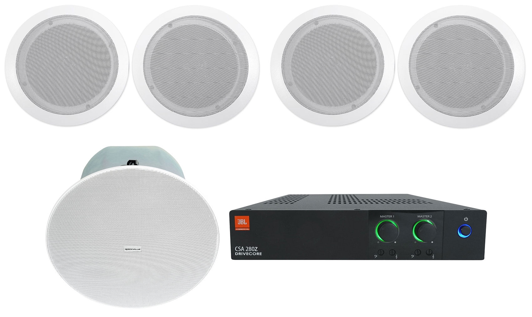 JBL CSA 280Z Commercial 70v Amplifier+(4) 6.5" In-Ceiling Speakers+8 ...