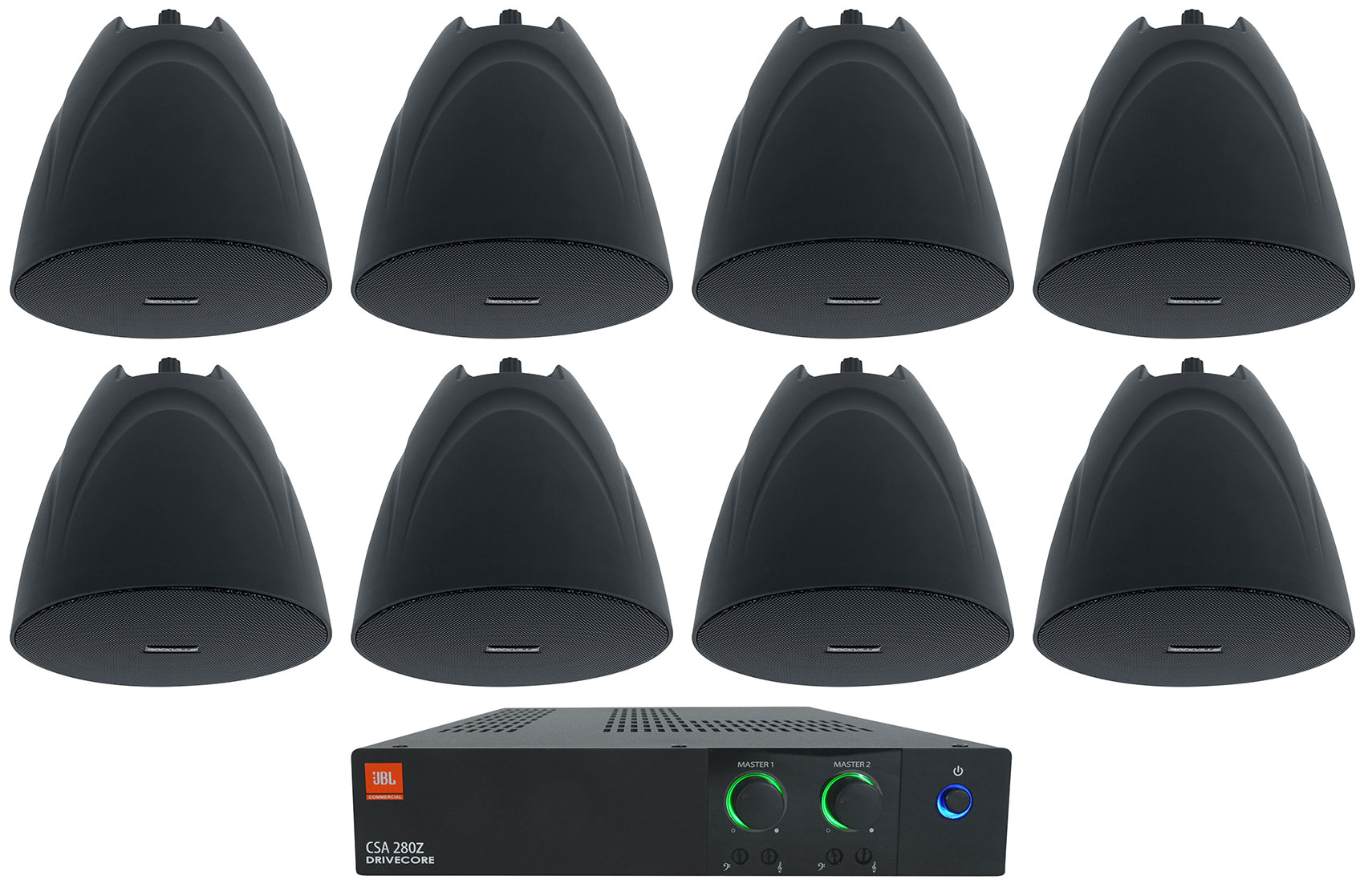 JBL CSA 280Z Commercial Amplifier+(8) Black 5.25" 70V Hanging Pendant ...