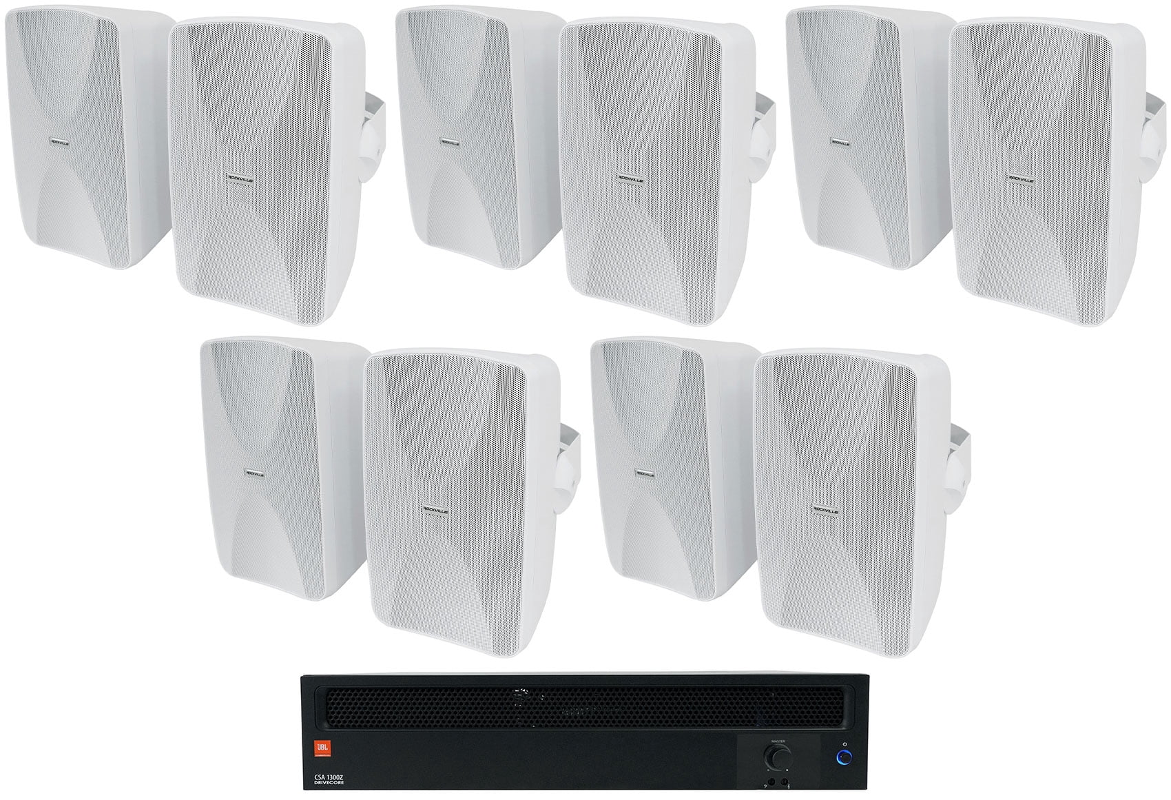 JBL CSA1300Z 70v Commercial Amplifier + (10) White Wall Mount Speakers ...