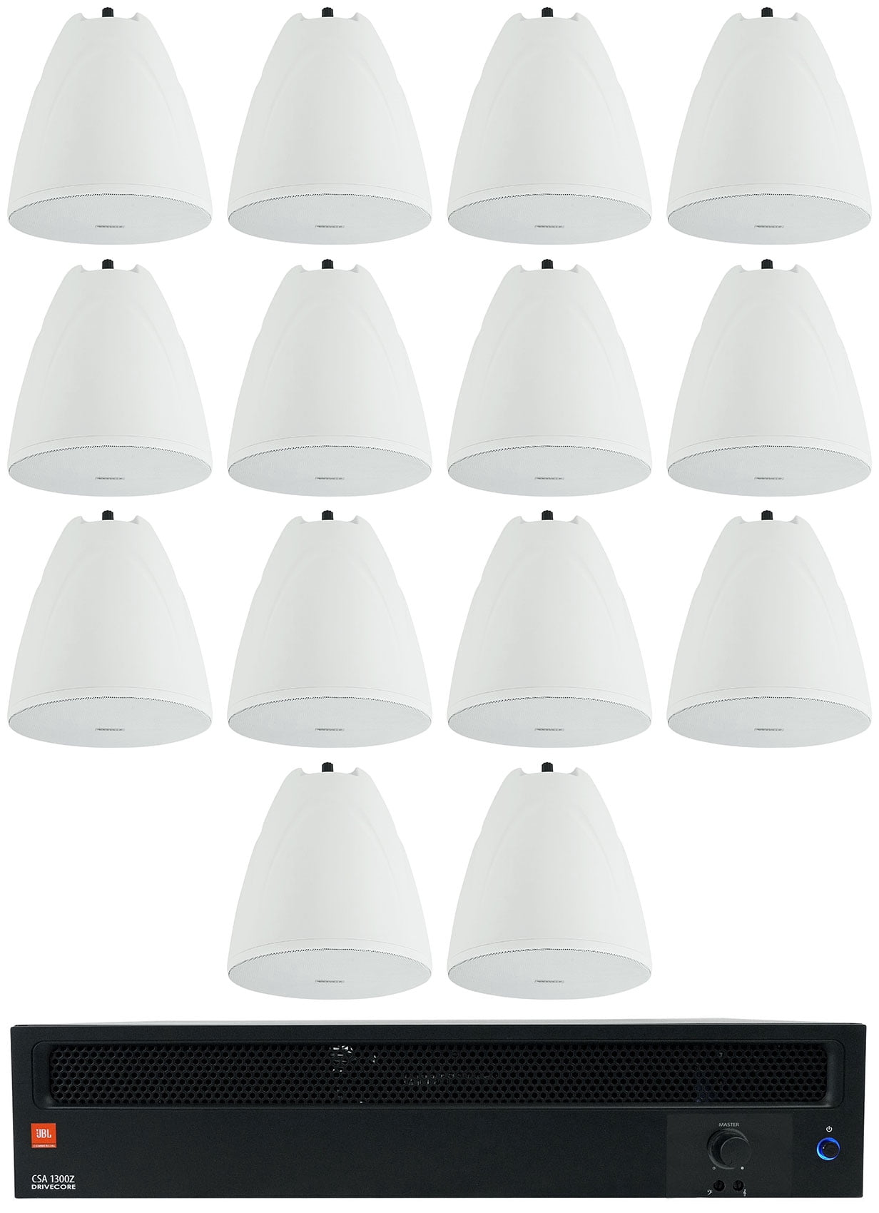 JBL CSA1300Z 70v Commercial Amplifier + (14) White Pendant Speakers CSA ...