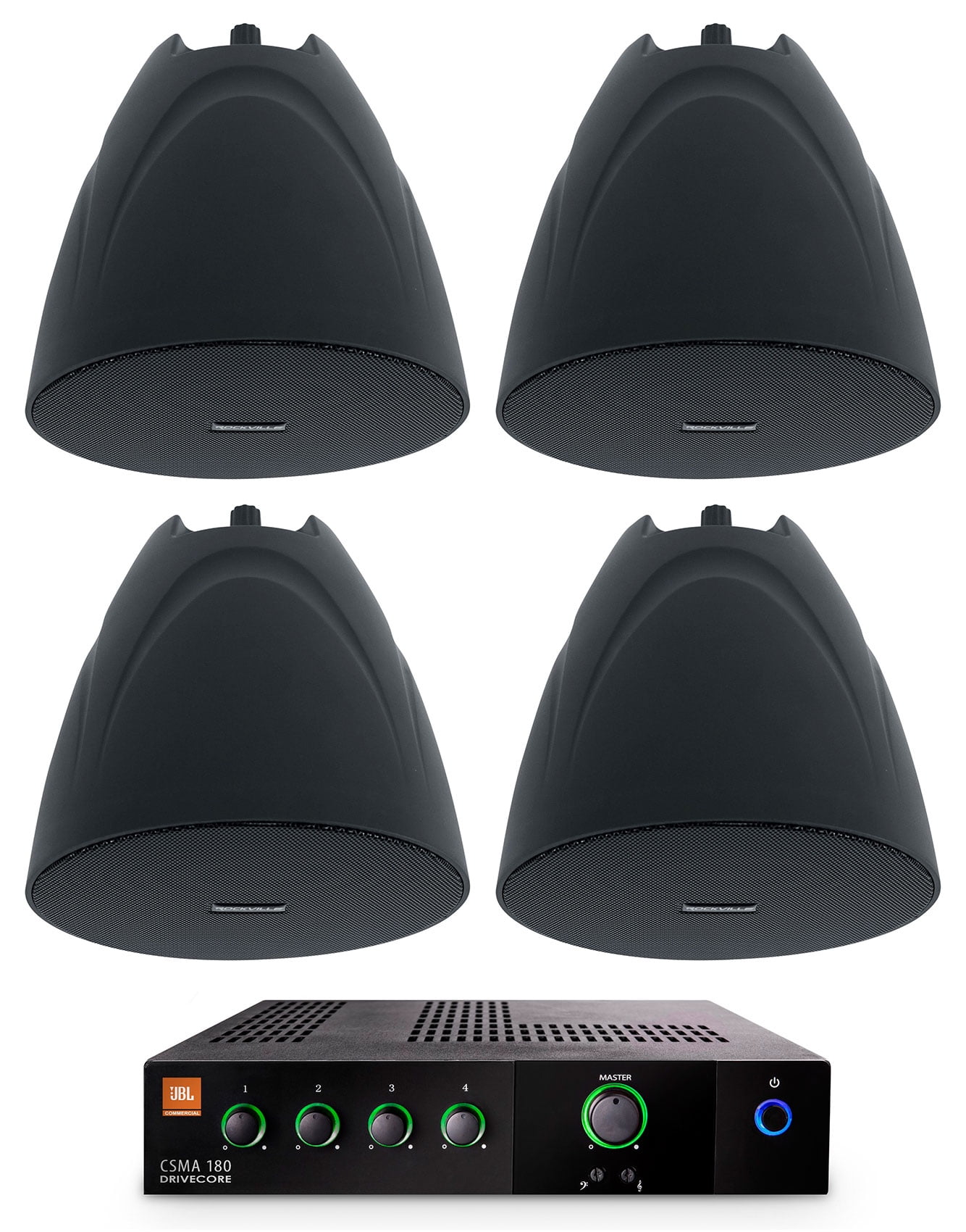 JBL CSMA 180 Commercial 70v Amplifier+(4) Black 5.25" Hanging Pendant ...