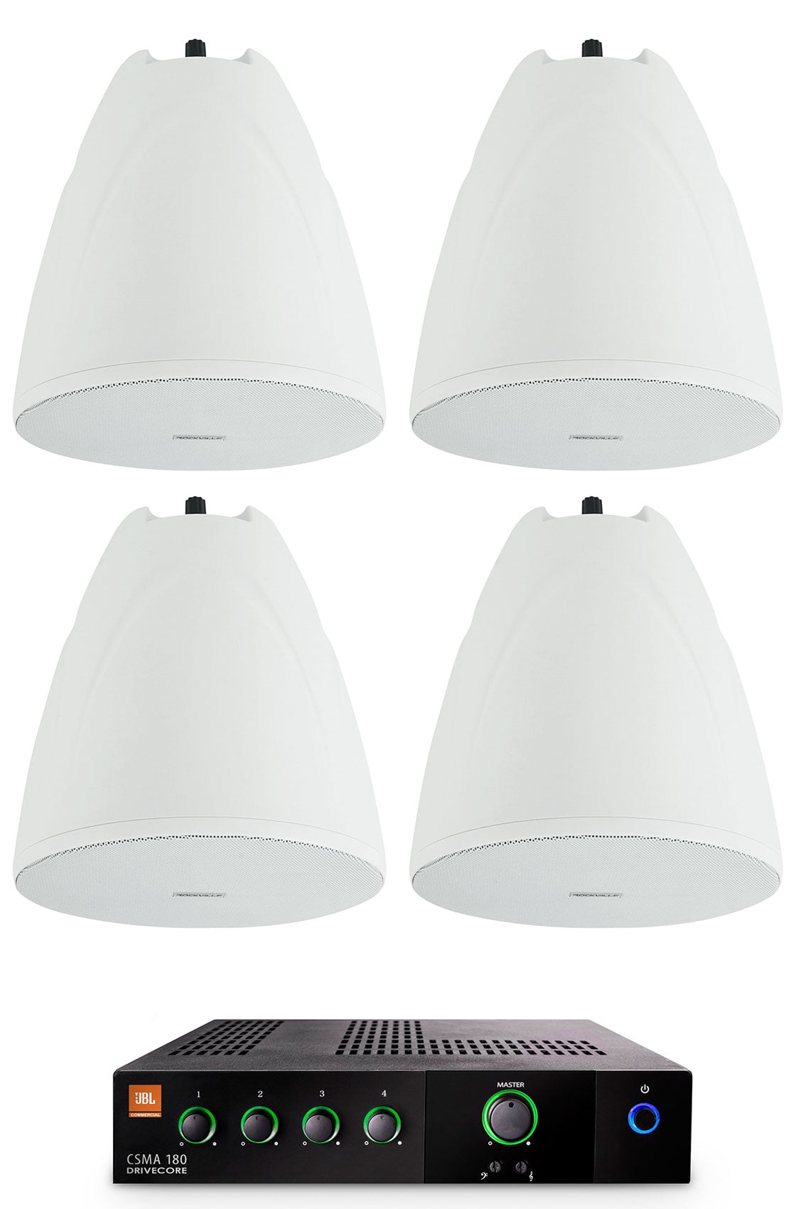 JBL CSMA 180 Commercial 70v Amplifier+(4) White 6.5" Hanging Pendant ...