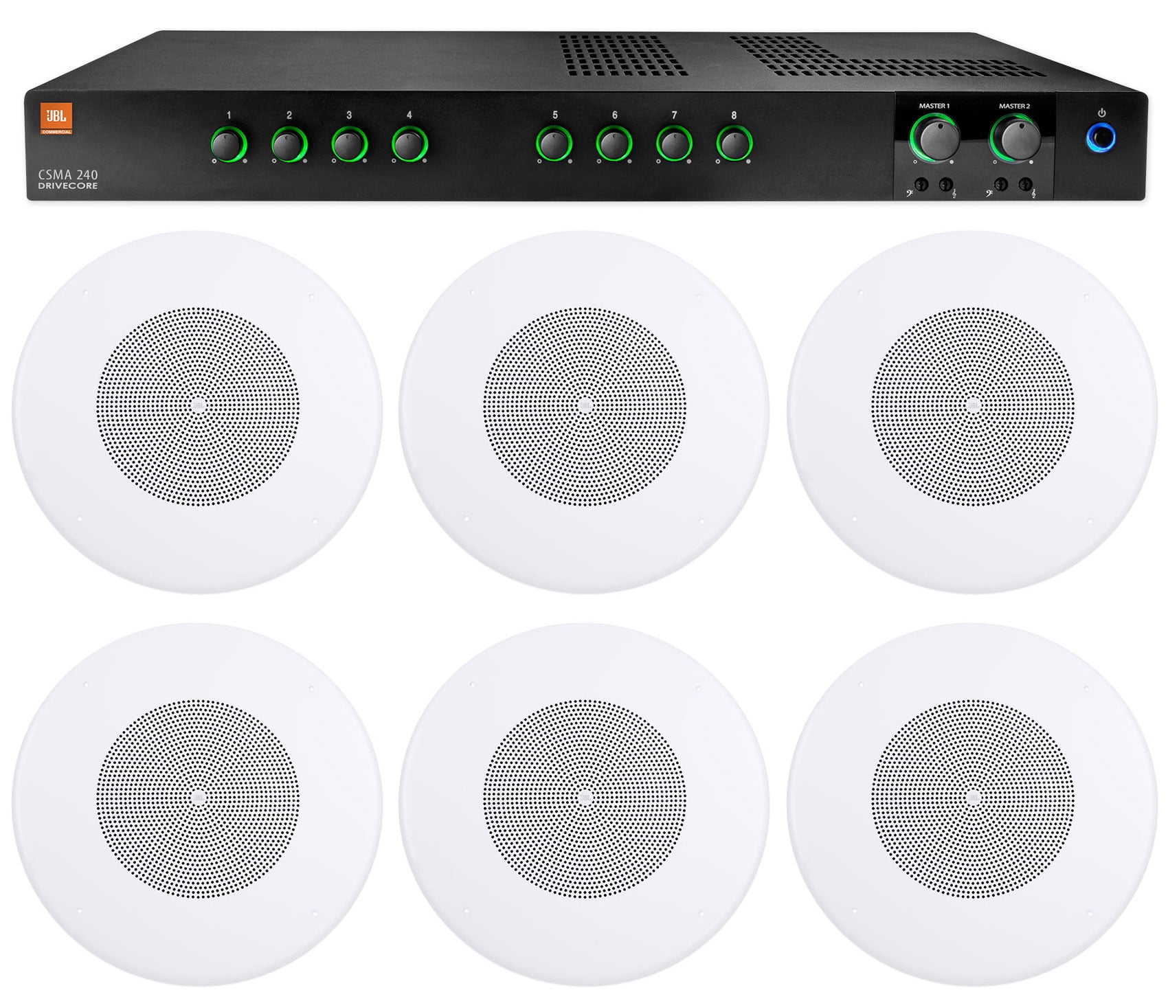 JBL CSMA240 Restaurant/Bar/Cafe 2x40w Amplifier 4/8ohm/70/100V+(6) 8 ...