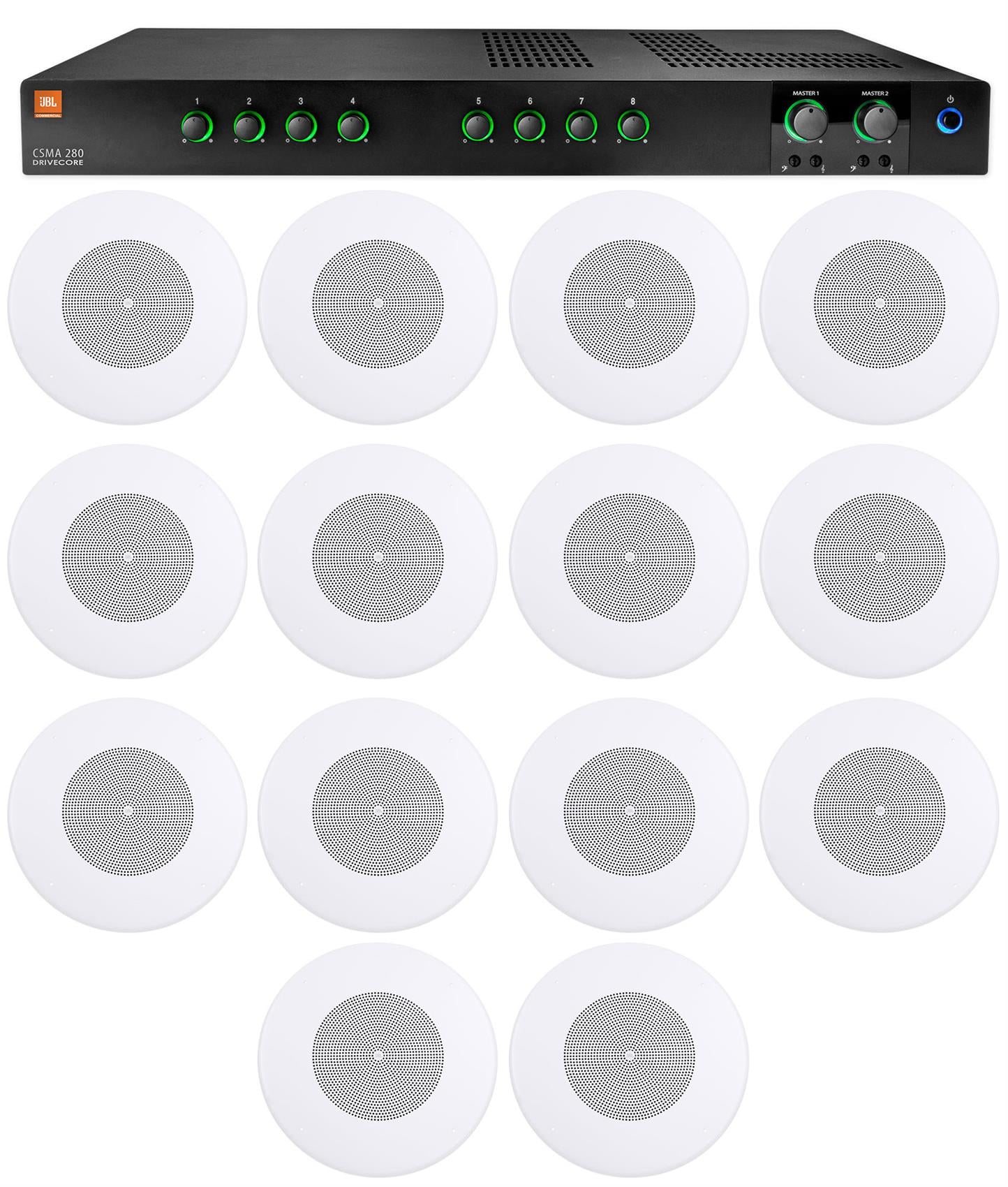 JBL CSMA280 Commercial 2x80w Amplifier 4ohm/8ohm/70V/100V+(14) 8" 10w ...