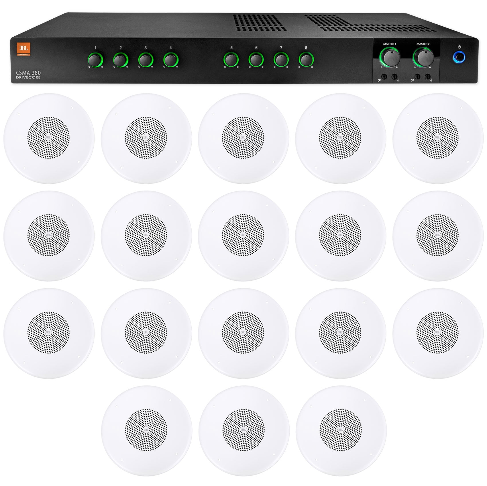 JBL CSMA280 Restaurant/Bar/Cafe 2x80w Amplifier 4/8ohm/70/100V+(18) 4 ...