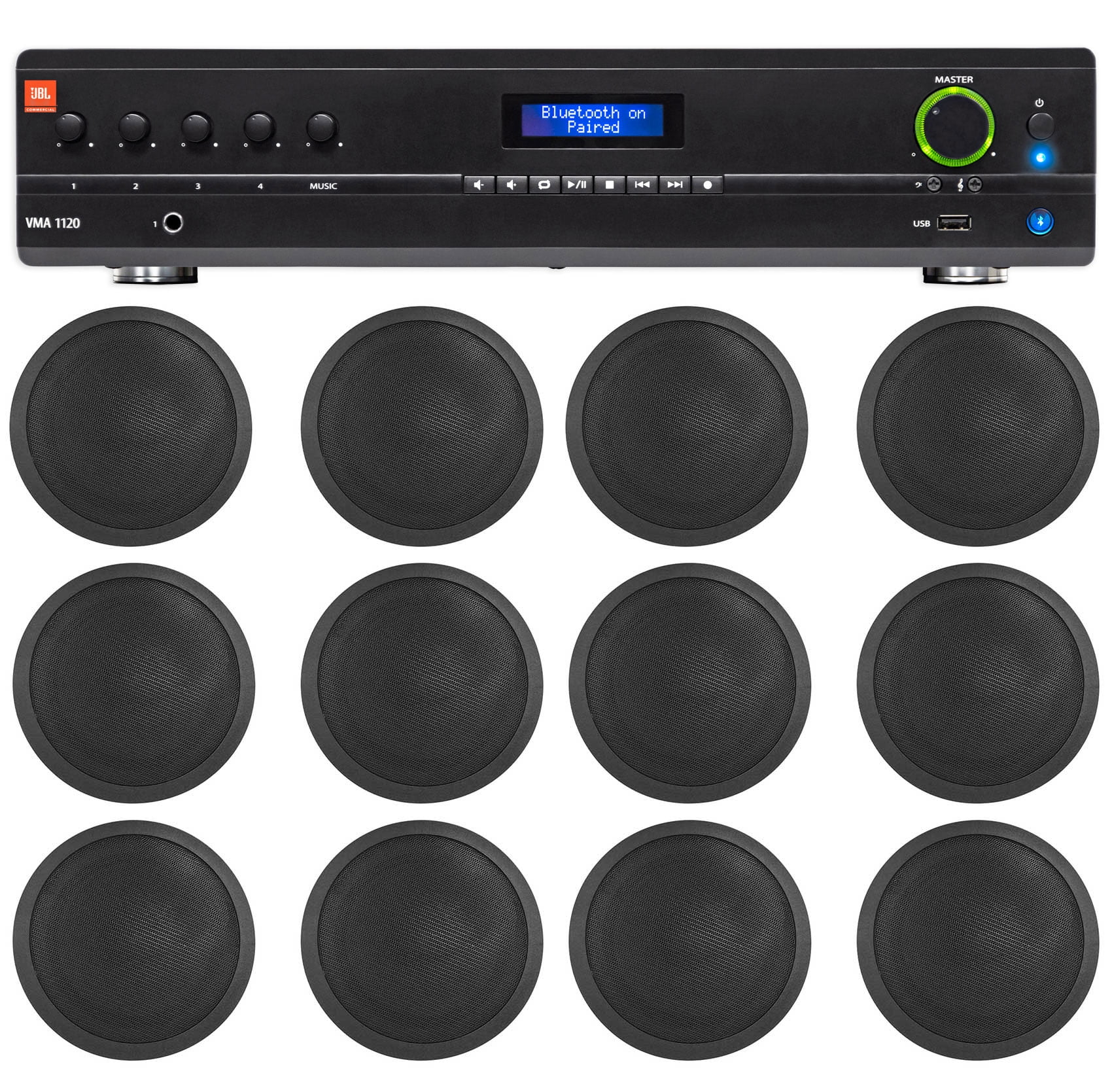JBL Commercial Amp+(12) Black 6" Ceiling Speakers For Restaurant/Bar ...