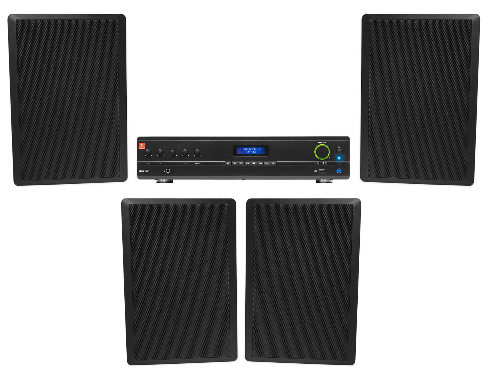 JBL Commercial Amplifier+(4) Slim Black Wall Speakers for Restaurant ...