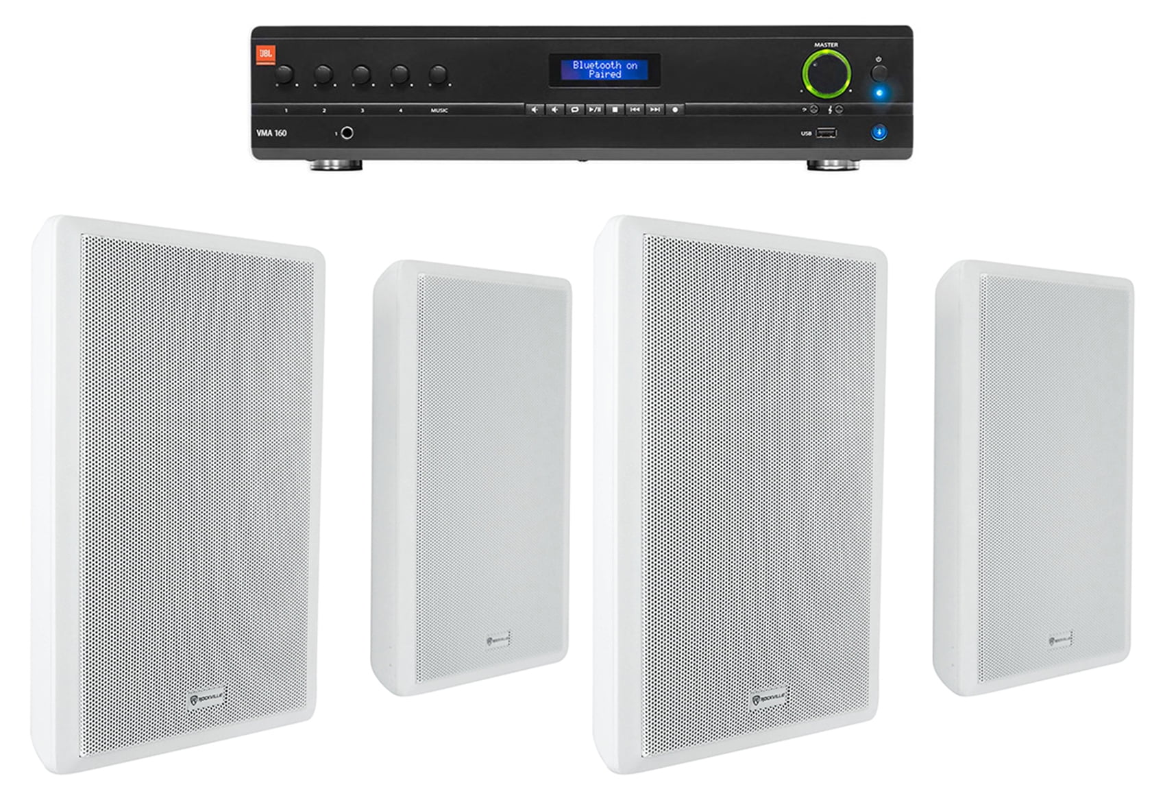 JBL Commercial Amplifier+(4) Slim White Wall Speakers for Restaurant ...