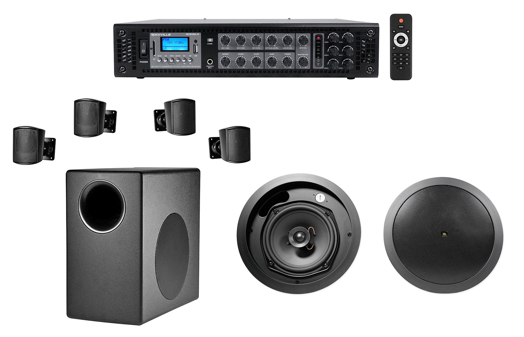 JBL Commercial Sub+(4) Satellite+(2) Ceiling Speakers+Amp For Office ...