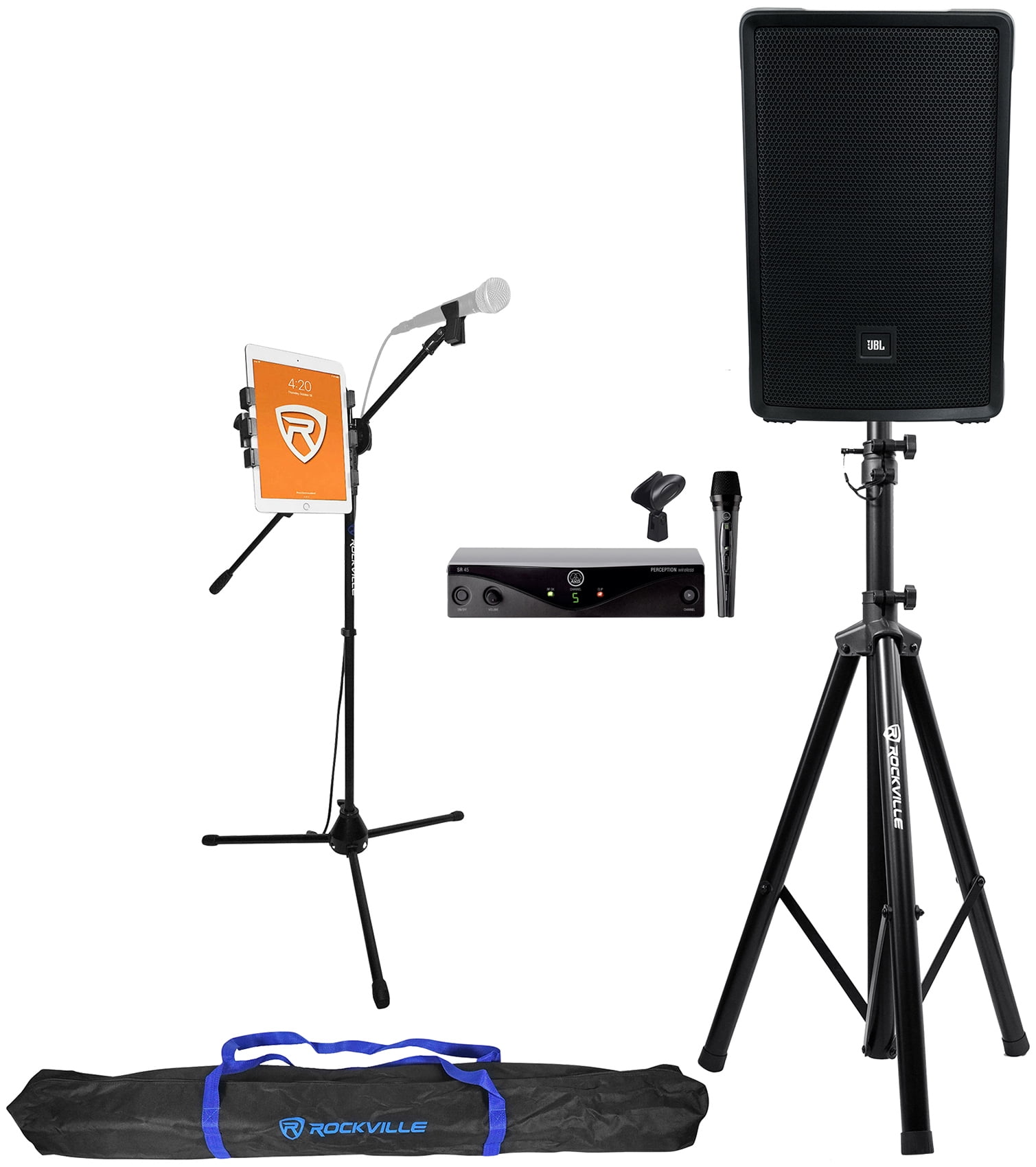 JBL IRX112BT 12" 1300w Bluetooth Karaoke Machine System+Stands+AKG ...