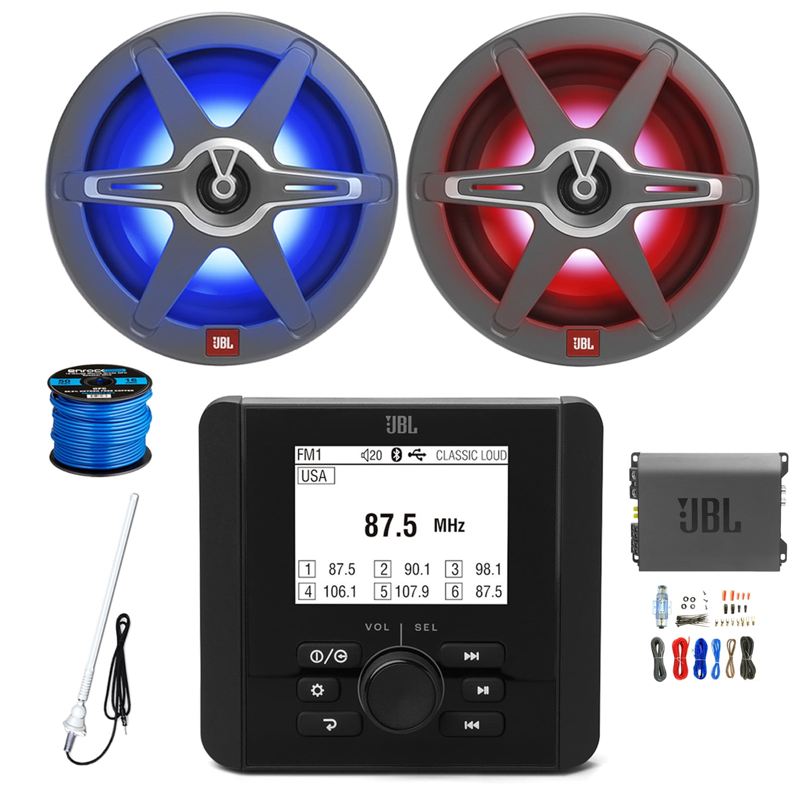 JBL JAM3000 Marine Gauge Hole Mount Bluetooth AM/FM Radio Receiver, 2x ...