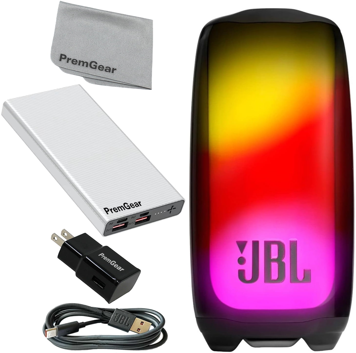 JBL Pulse 5 Portable Bluetooth Speaker (Black), Bundled with PremGear ...