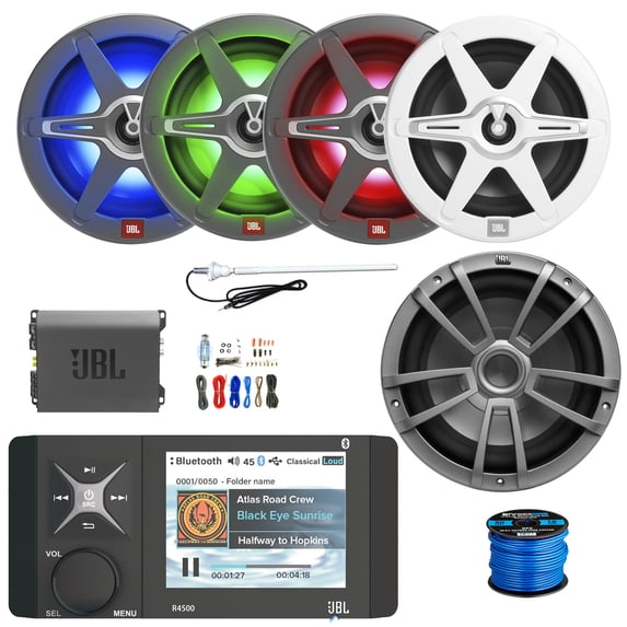 JBL R4500 4" Display Marine Bluetooth AM/FM/WB Stereo Receiver, 4x 8 ...