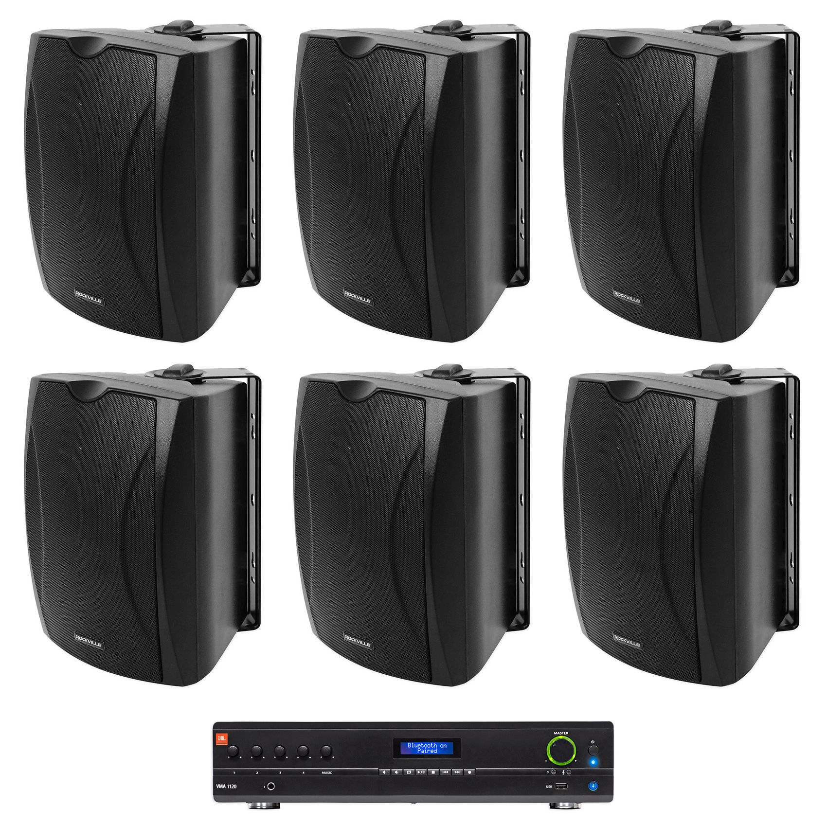 JBL VMA1120 Commercial 70v Amplifier+6) Black 5.25" Wall Speakers For ...