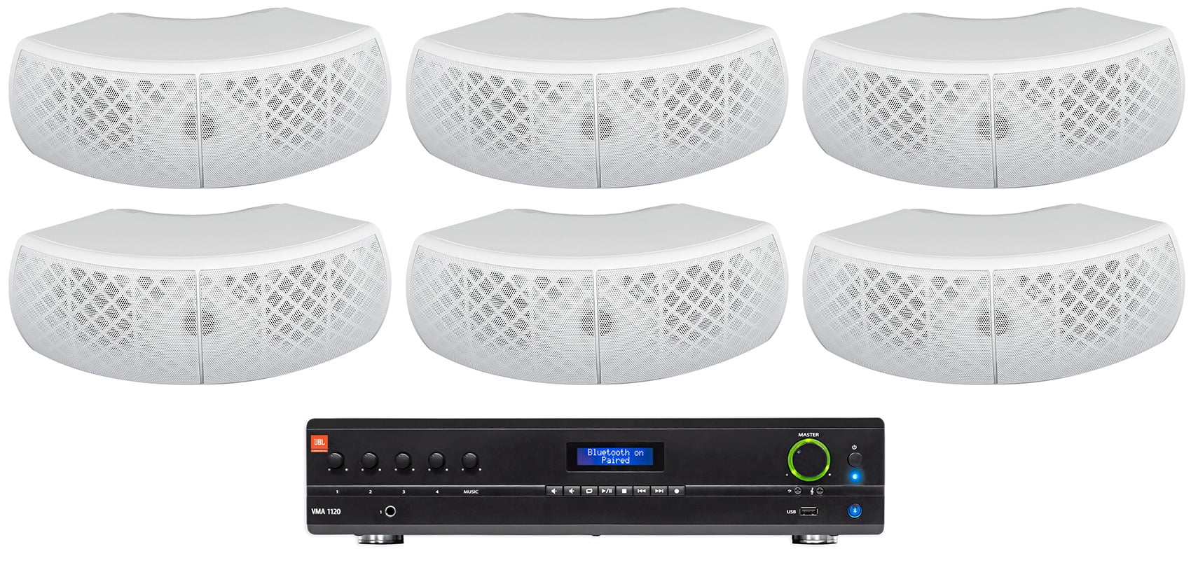 JBL VMA1120 Commercial 70v Amplifier+(6) White Dual 4" Speakers For ...