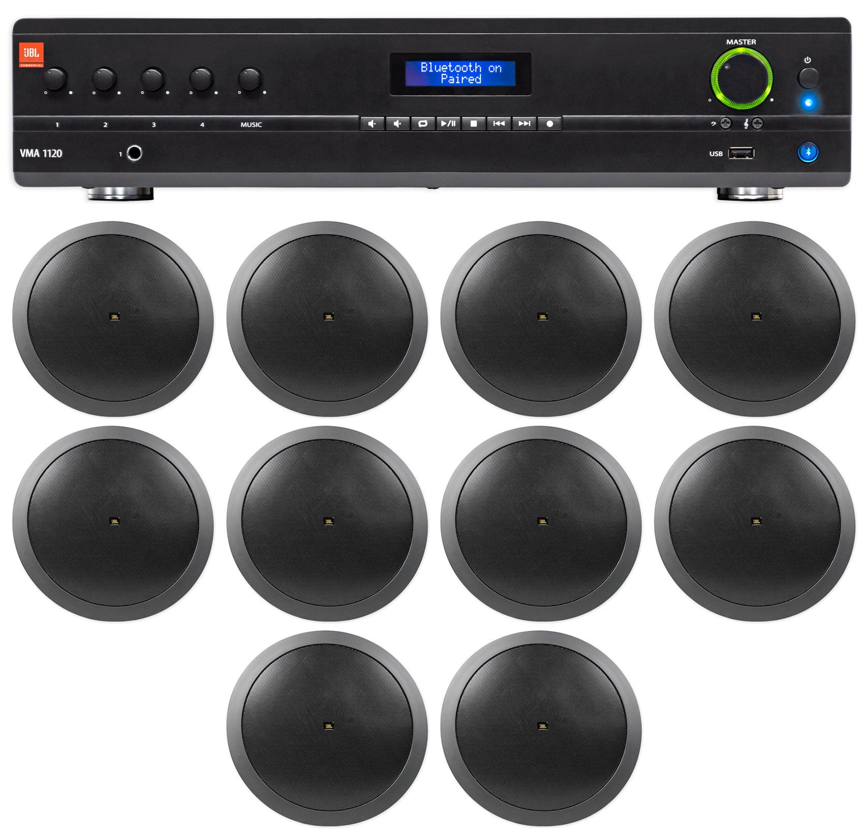 JBL VMA1120 Commercial/Restaurant 120W 70v Amplifier+10) JBL Black 6.5 ...