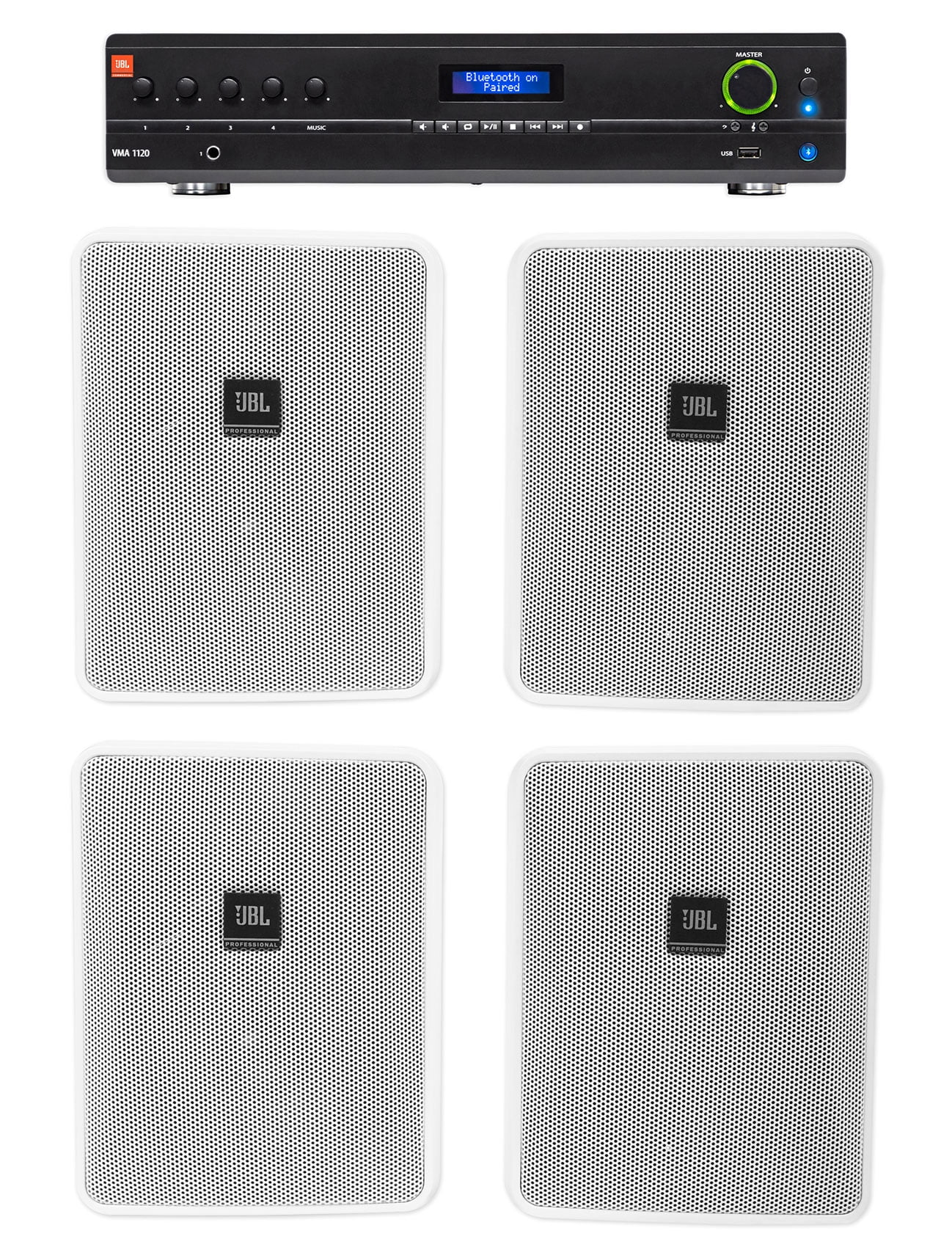 JBL VMA1120 Commercial/Restaurant 120W 70v Amplifier+(4) JBL 5.25" Wall ...