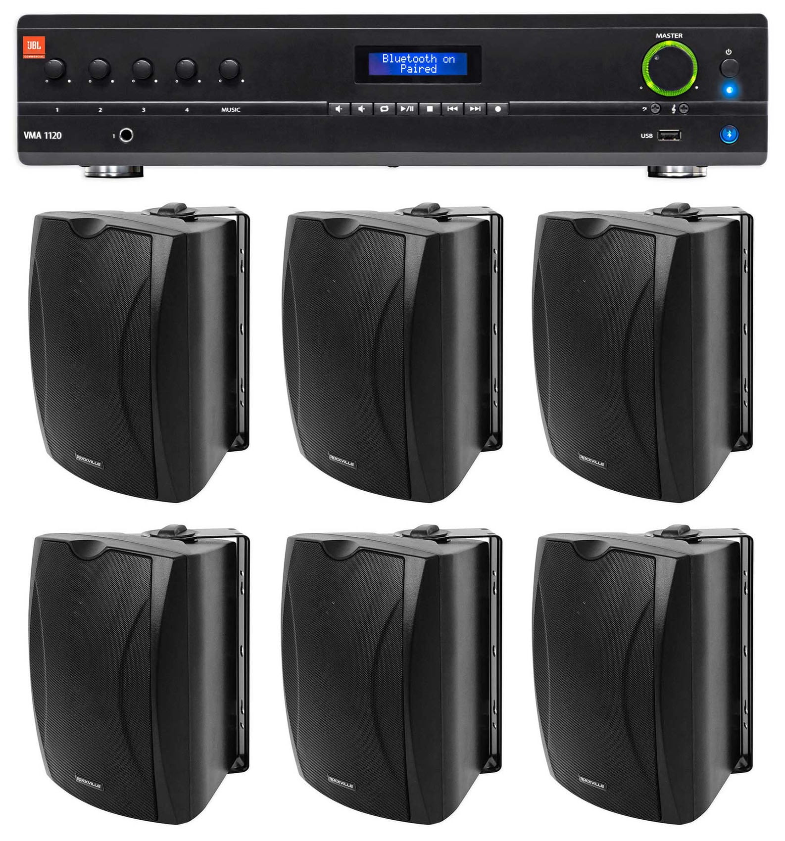 JBL VMA1120 Commercial/Restaurant 70v Mixer/Amplifier+(6) 6.5" Wall ...