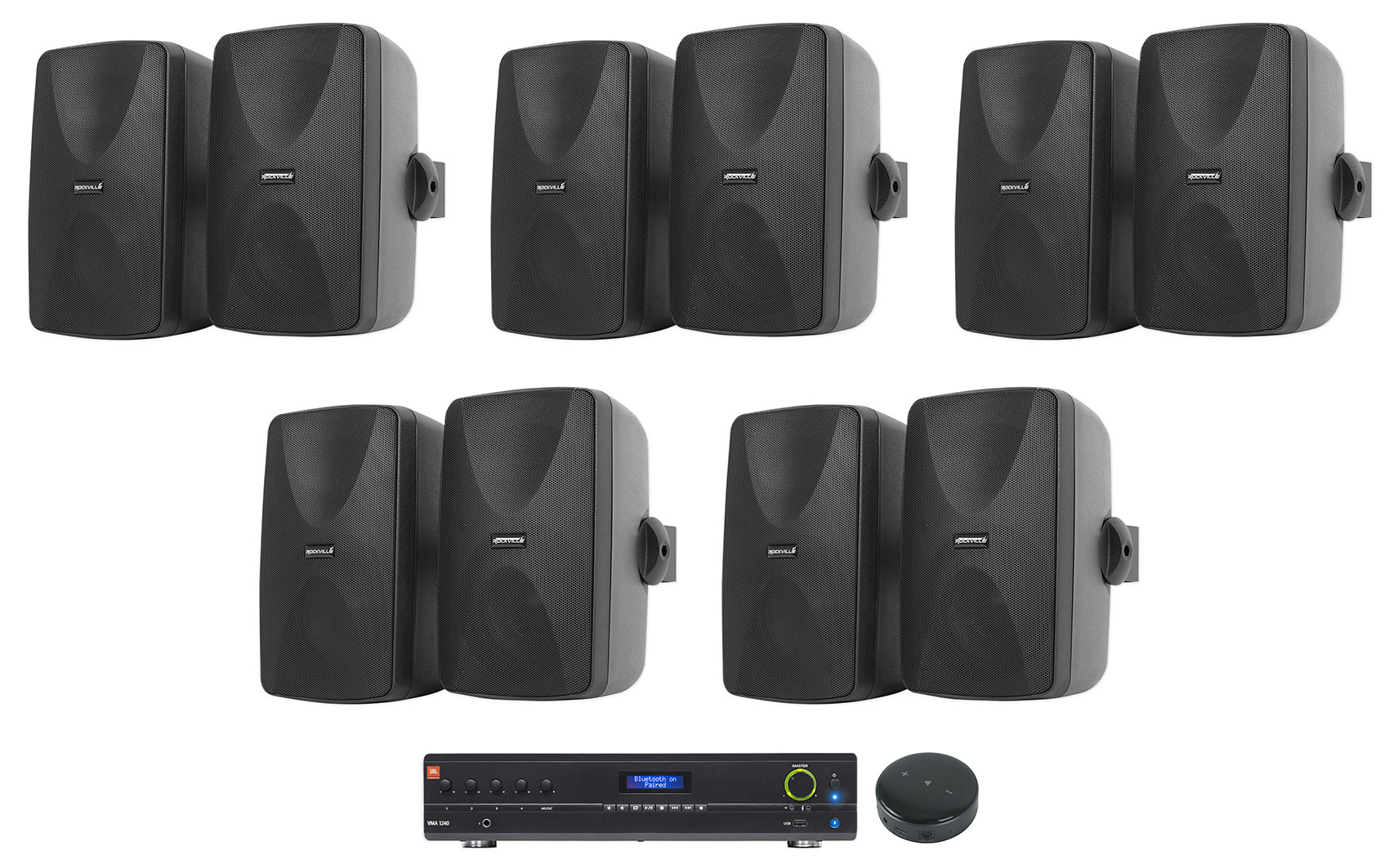 JBL VMA1240 Commercial 70v Mixer/Amplifier+Wifi Receiver+10) Black Wall ...