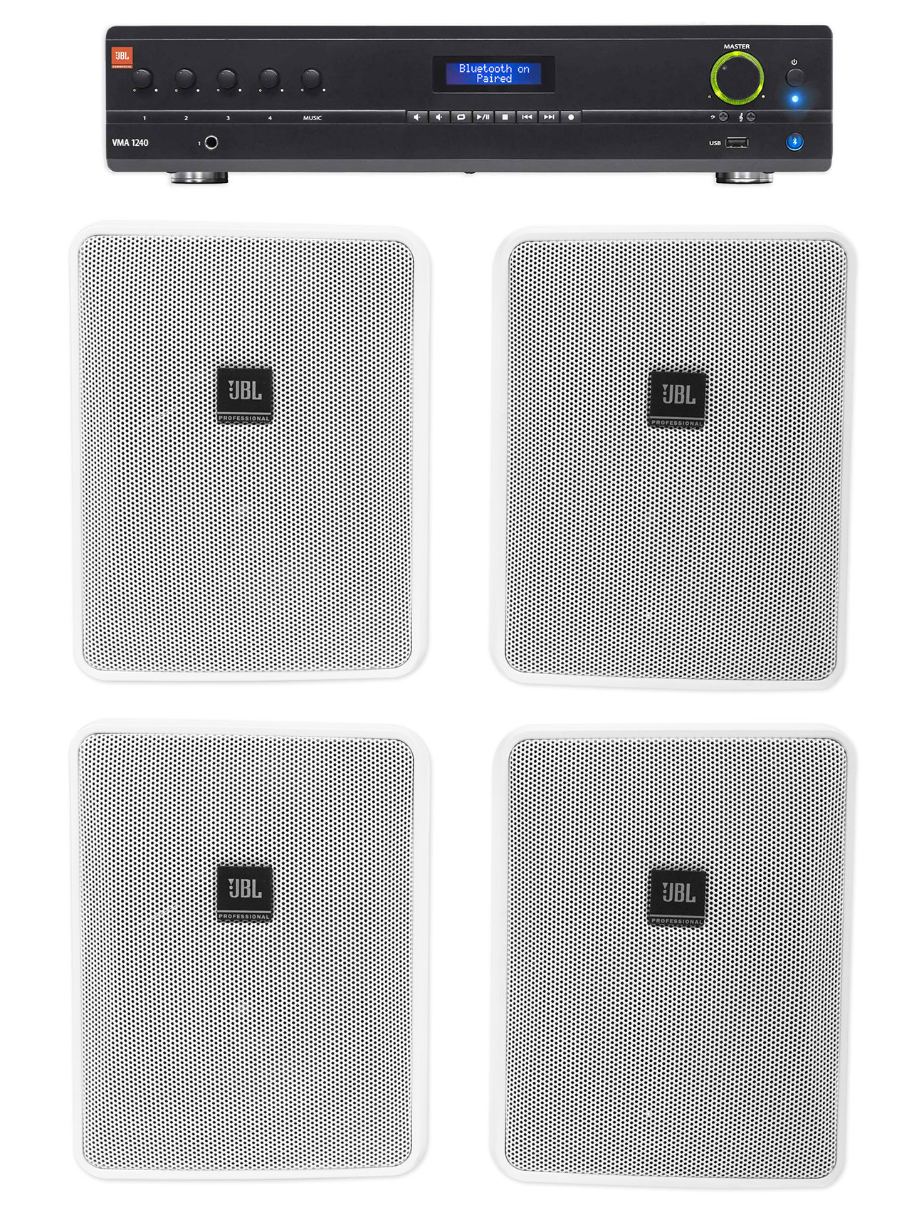 JBL VMA1240 Commercial/Restaurant 240W 70v Amplifier+(4) JBL 5.25" Wall ...