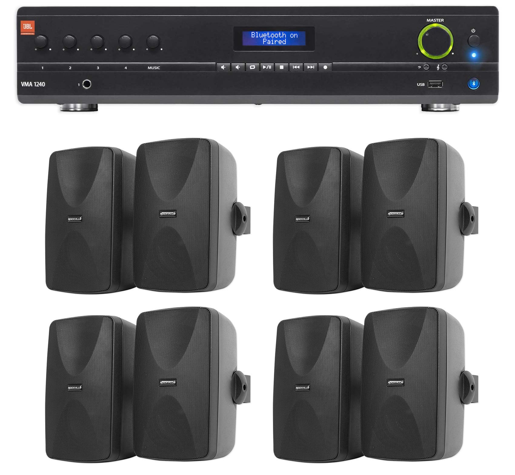 JBL VMA1240 Commercial/Restaurant 70v Bluetooth Mixer/Amplifier+8) Wall ...