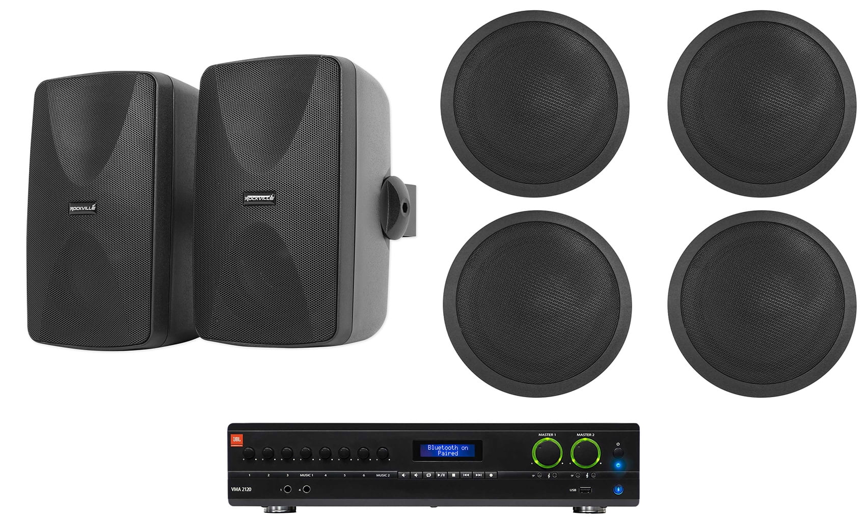 JBL VMA2120 2-Ch Commercial 70V Amplifier+(2) Wall+(4) Ceiling Speakers ...