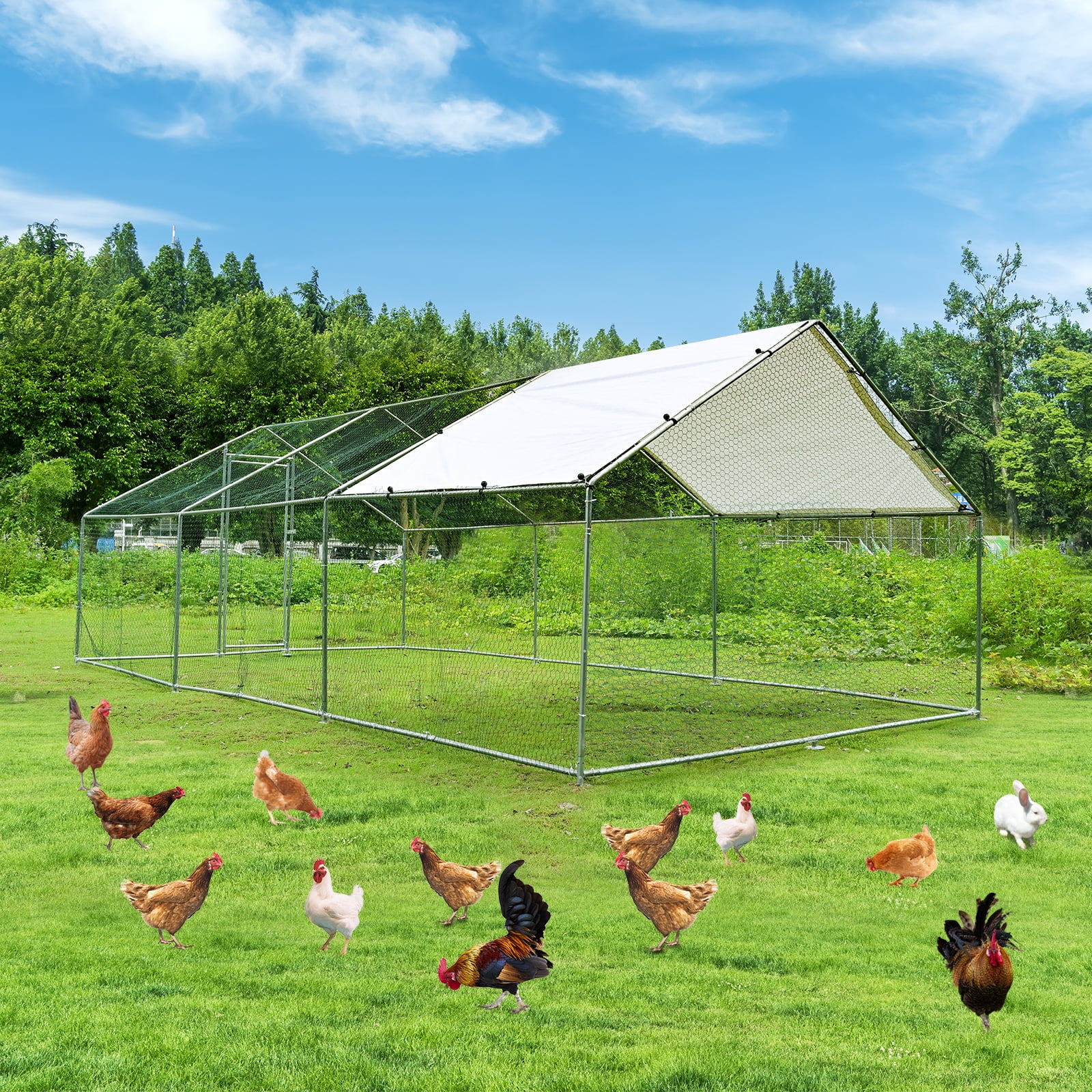 JBLCC Extra Large Metal Chicken Coop Walkin Poultry Cage Hen Run House ...