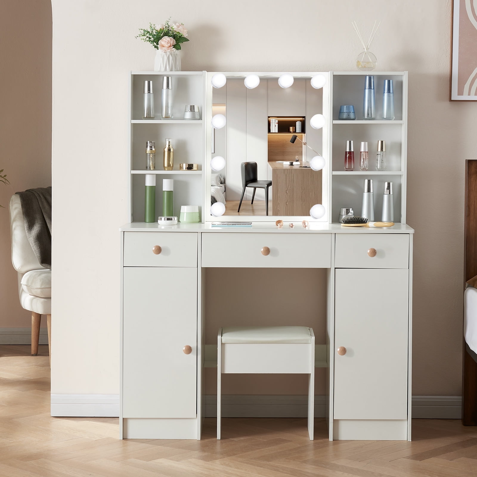 JBLCC Bedroom Vanity Set for Adults with LED Lighted Mirror, Vanity ...