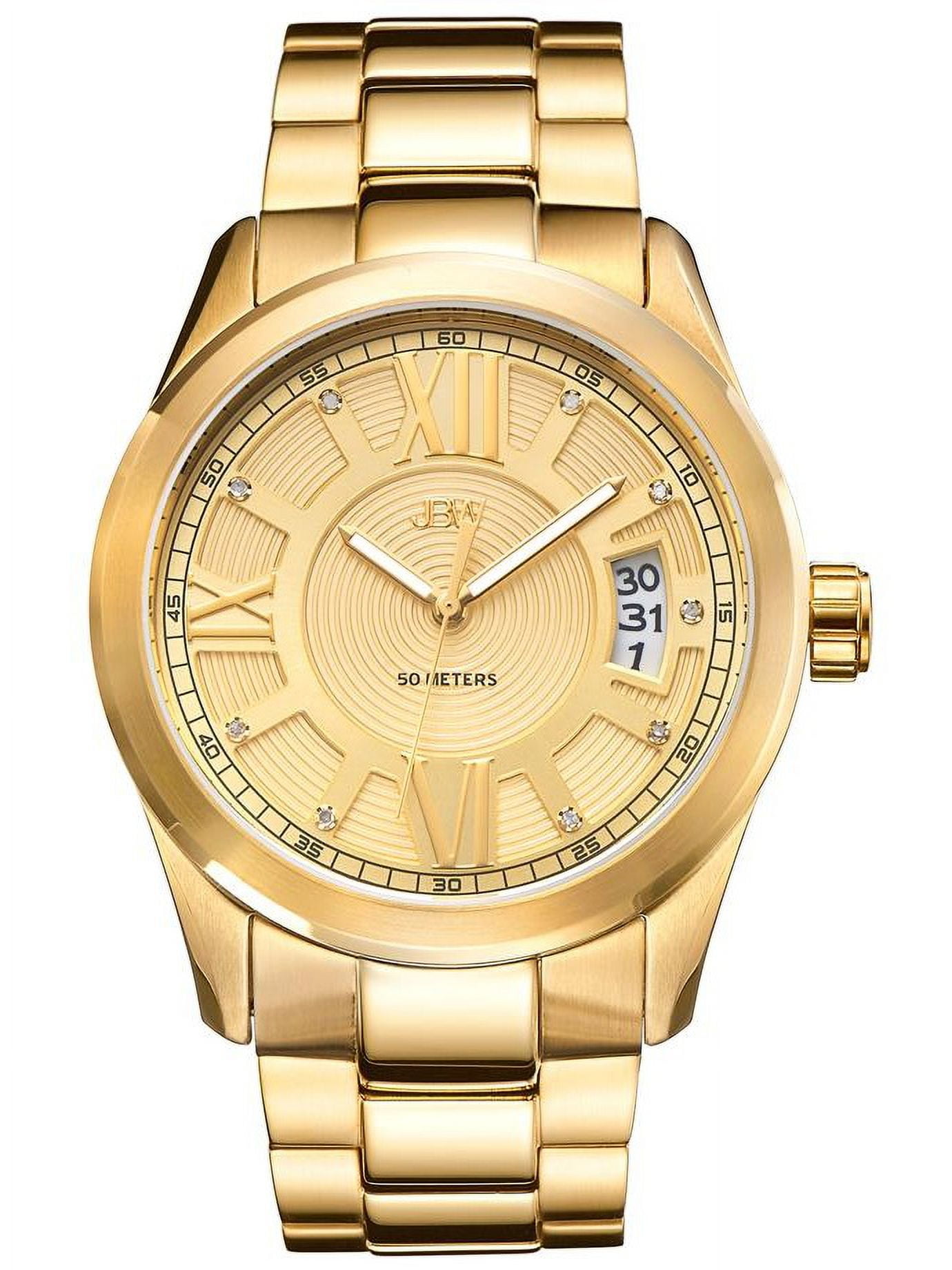 JBW Men's Bond Diamond 44mm 18K Gold Plated Bracelet & Case Quartz Gold ...