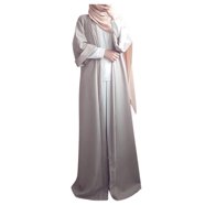 jsaierl Womens Muslim Open Front Chiffon Maxi Cardigan Abaya Robe Kaftan Loose Dress Head Wrap ...