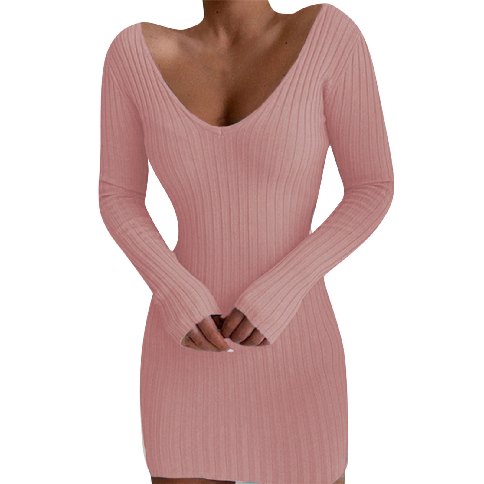 JBXKXYW Dresses for Women 2024 Autumn Womens V Neck Long Sleeves Slim ...