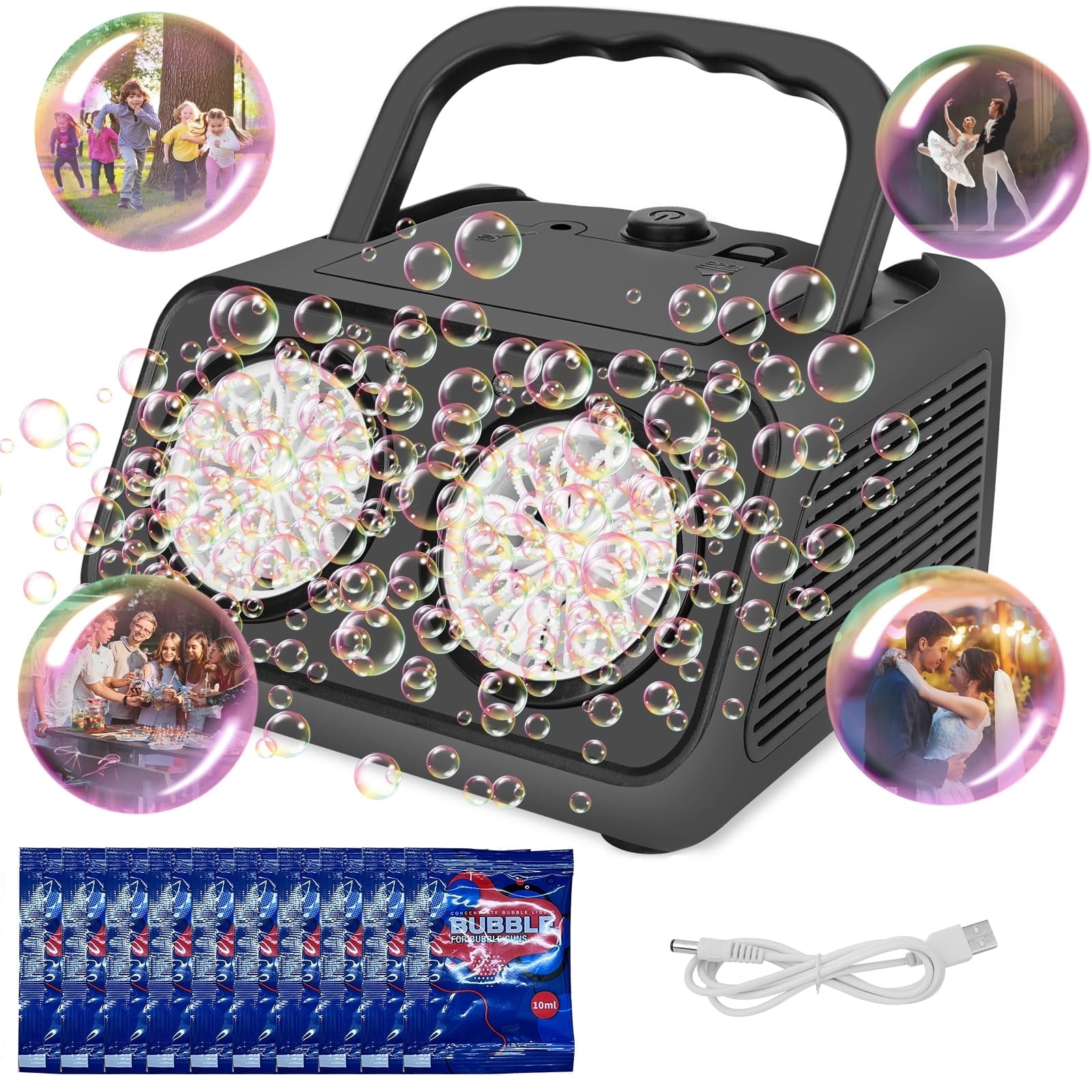 JBeeCtrl Bubble Machine for Kids, Automatic Bubble Maker with 2 Fans ...