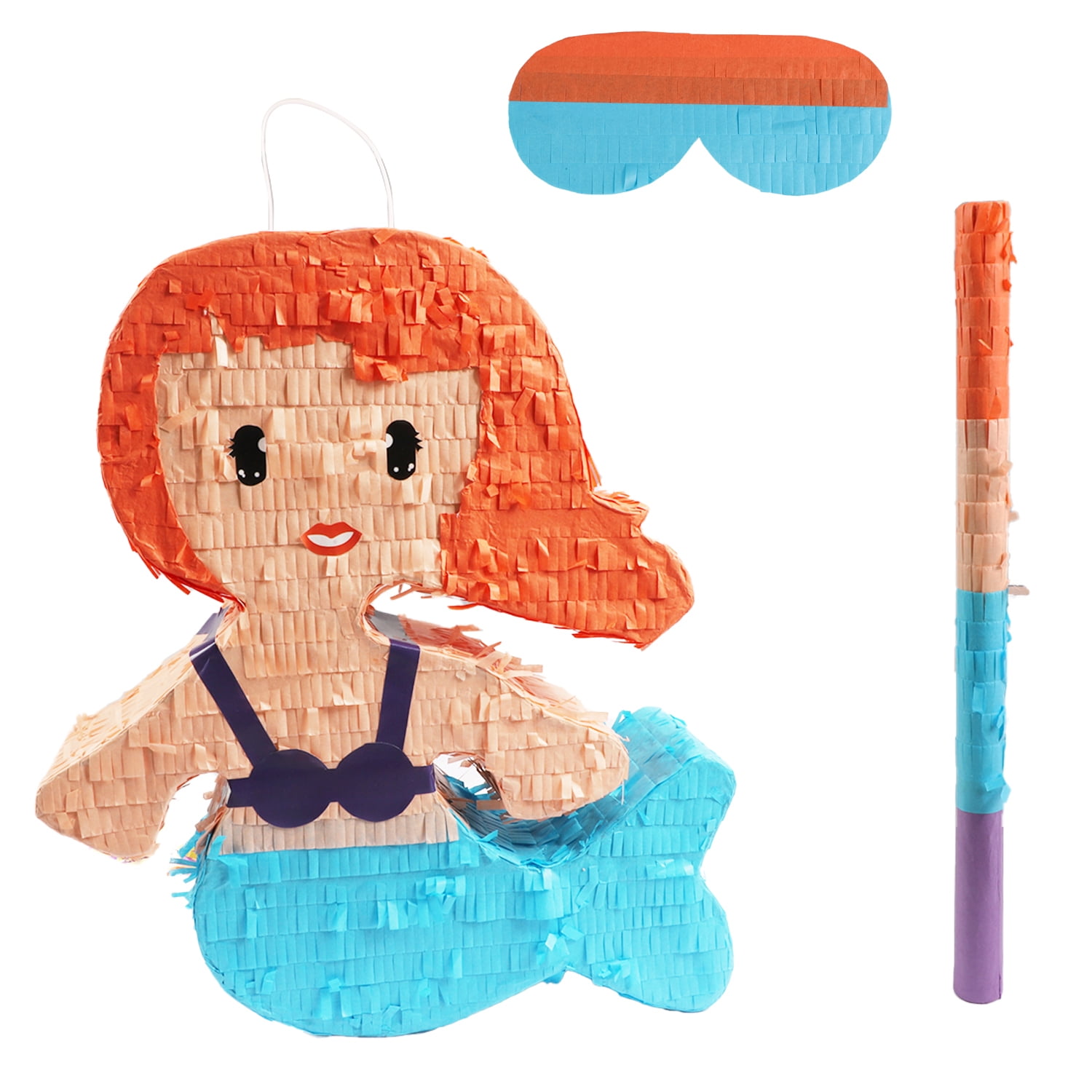 "Mermaid Pinata Bundle with Blindfold, Bat for Kids Ocean Theme Party ...